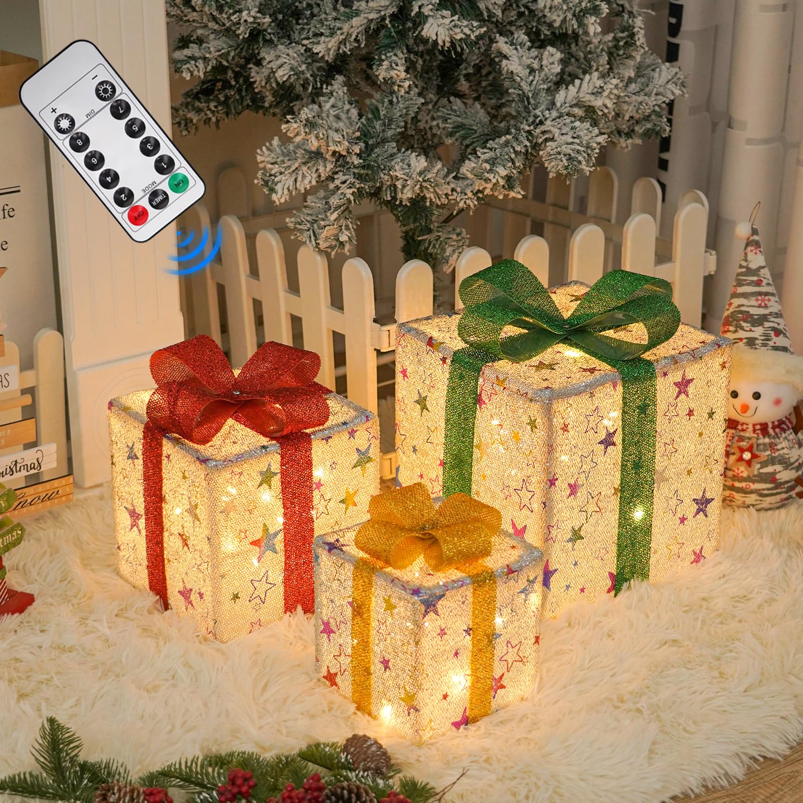 3PCS Christmas Lighted Gift Boxes with Remote Control, Pre-lit 50 LED ...