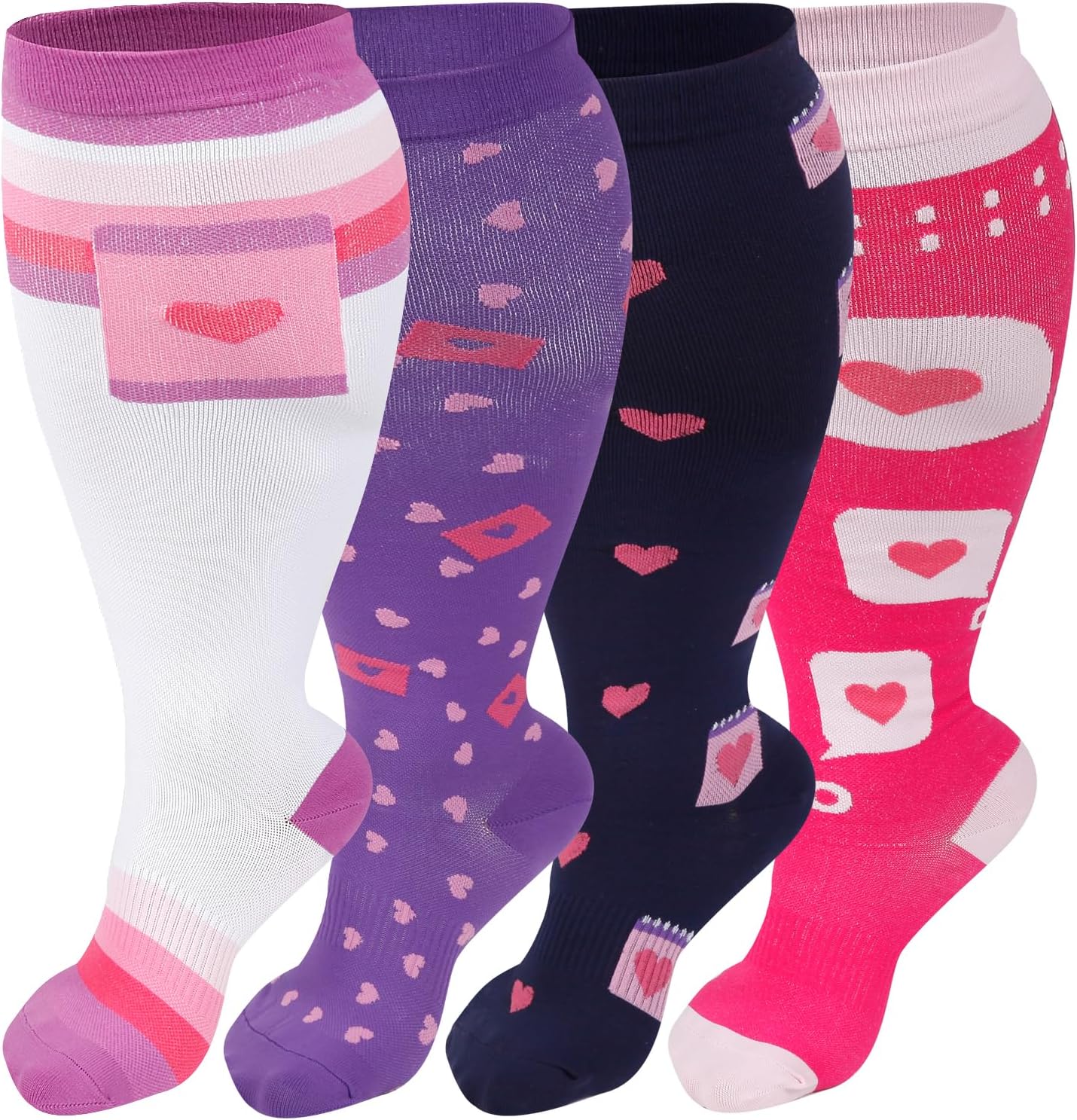 Amazon.com: 4 Pairs Plus Size Compression Socks for Women & Men, Extra ...