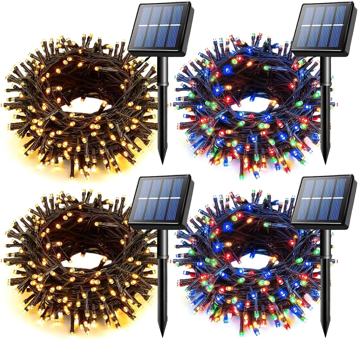 Voolex 4-Pack Solar String Lights Outdoor Warm White and Multicolor ...