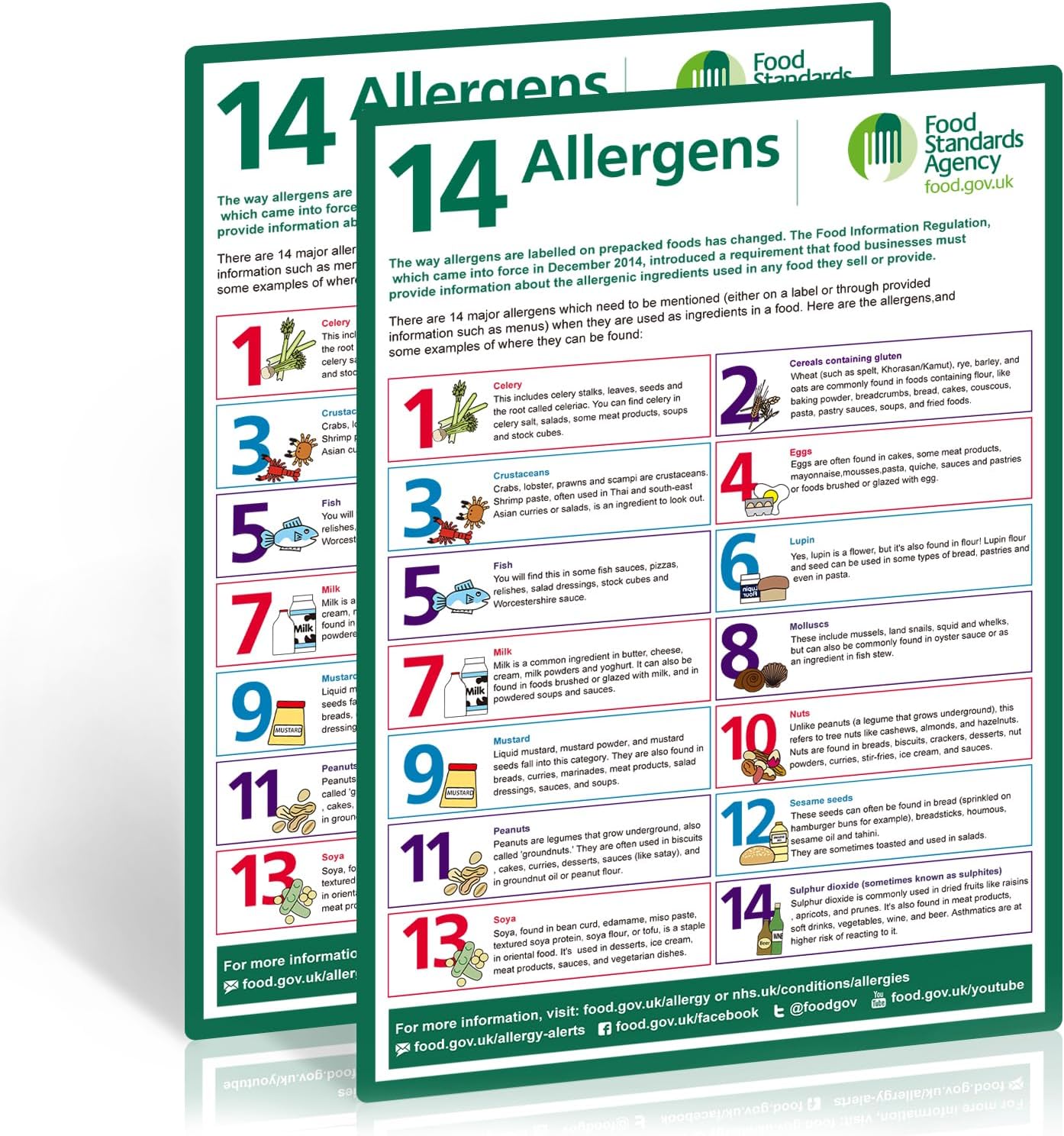 14 Food Allergens Poster 2 Pack – A4 Self-Adhesive Vinyl Sign ...