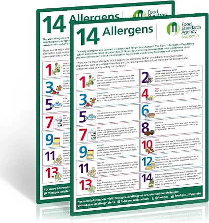 14 Food Allergens Poster 2 Pack – A4 Self-Adhesive Vinyl Sign ...