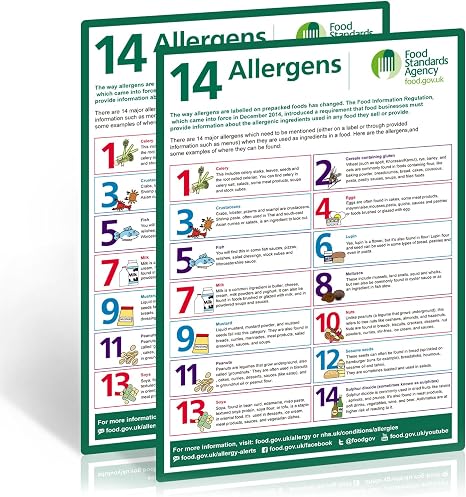 14 Food Allergens Poster 2 Pack – A4 Self-Adhesive Vinyl Sign ...