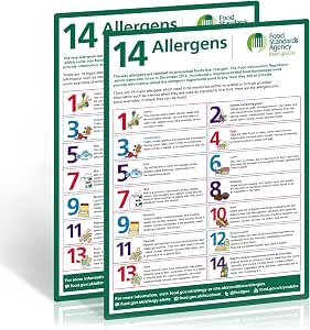 14 Food Allergens Poster 2 Pack – A4 Self-Adhesive Vinyl Sign ...