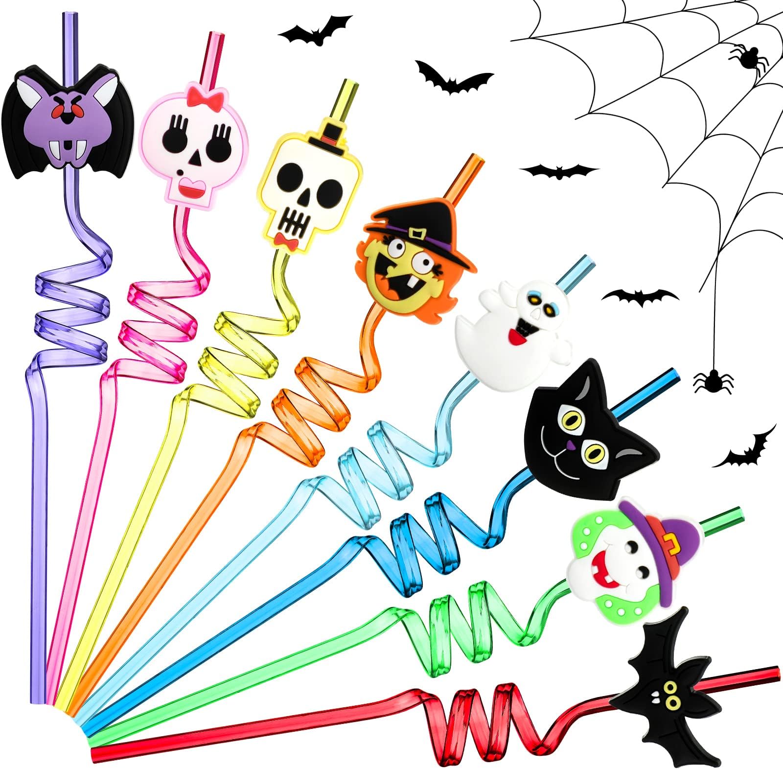 Amazon.com: 24Pcs Bling Glitter Halloween Party Favors Straws Bats ...