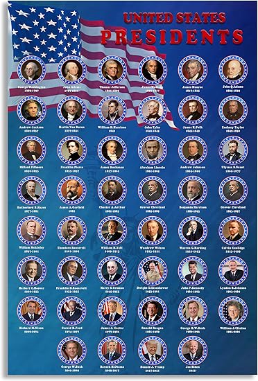 Amazon.com: HLLNWB USA Presidents Portrait Poster School Classroom Wall ...