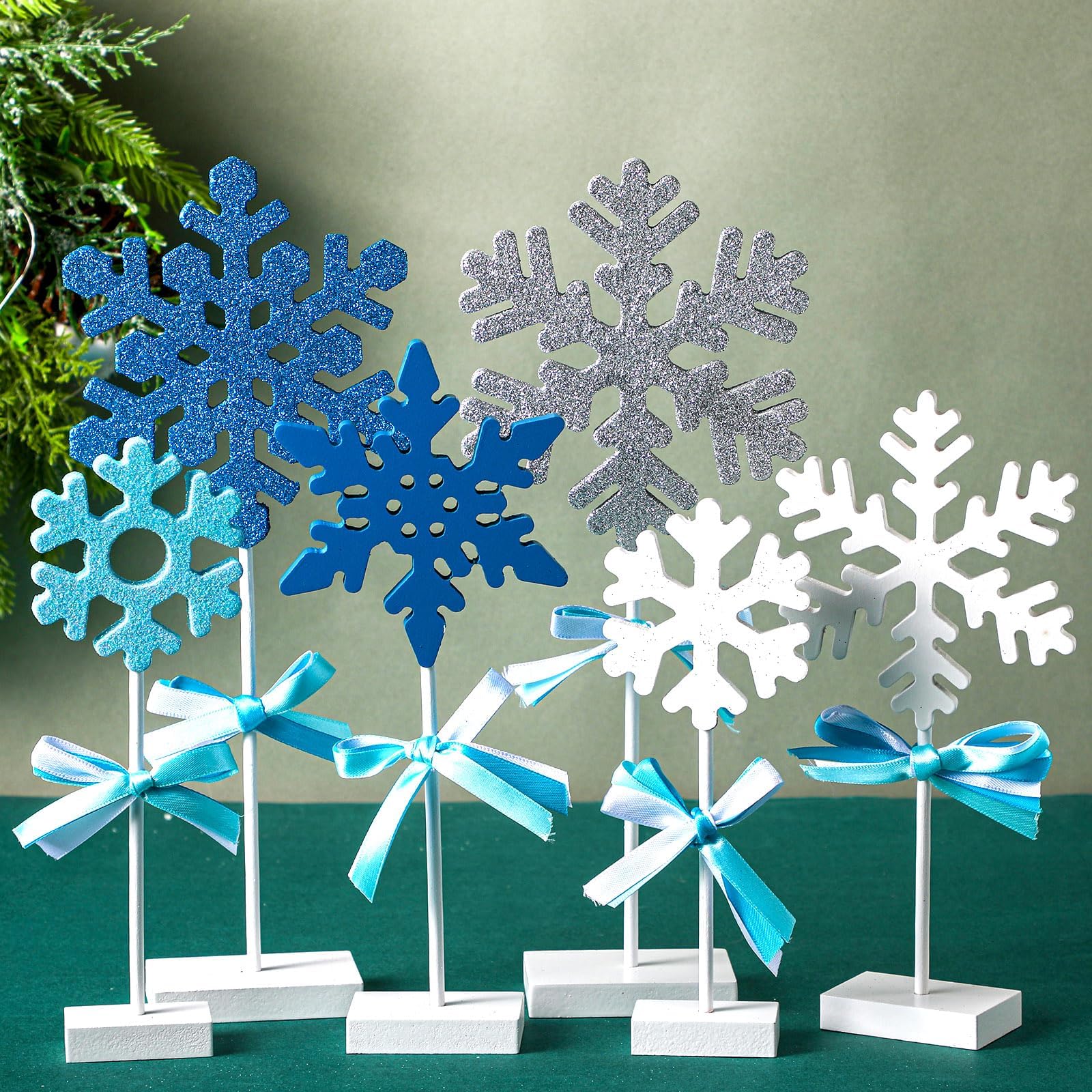 Amazon.com: Kigley 6 Pcs Winter Snowflake Wooden Tabletop Decor Blue ...