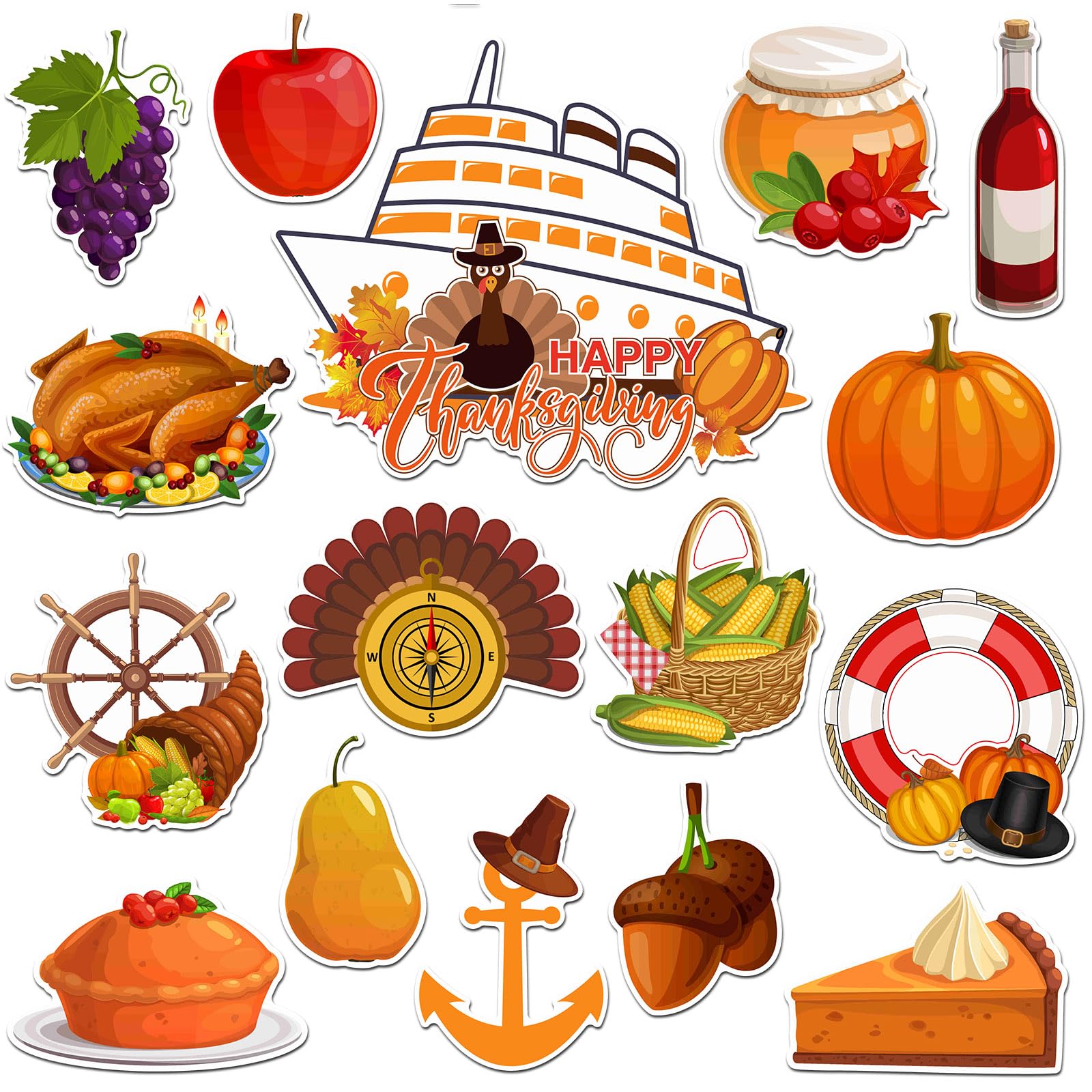 Snapklik.com : 16 Pcs Thanksgiving Cruise Door Magnets Turkey Magnetic ...