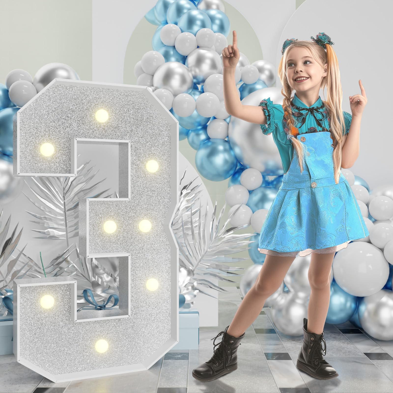 Amazon.com: imprsv Marquee Numbers Silver 3FT: Silver Party Decor ...