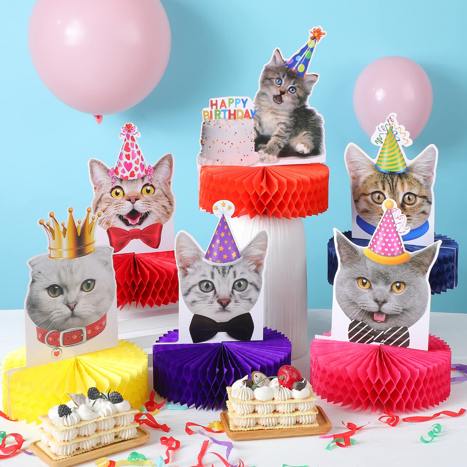 Snapklik.com : 9 Pcs Cat Themed Honeycomb Centerpieces Cat Birthday ...
