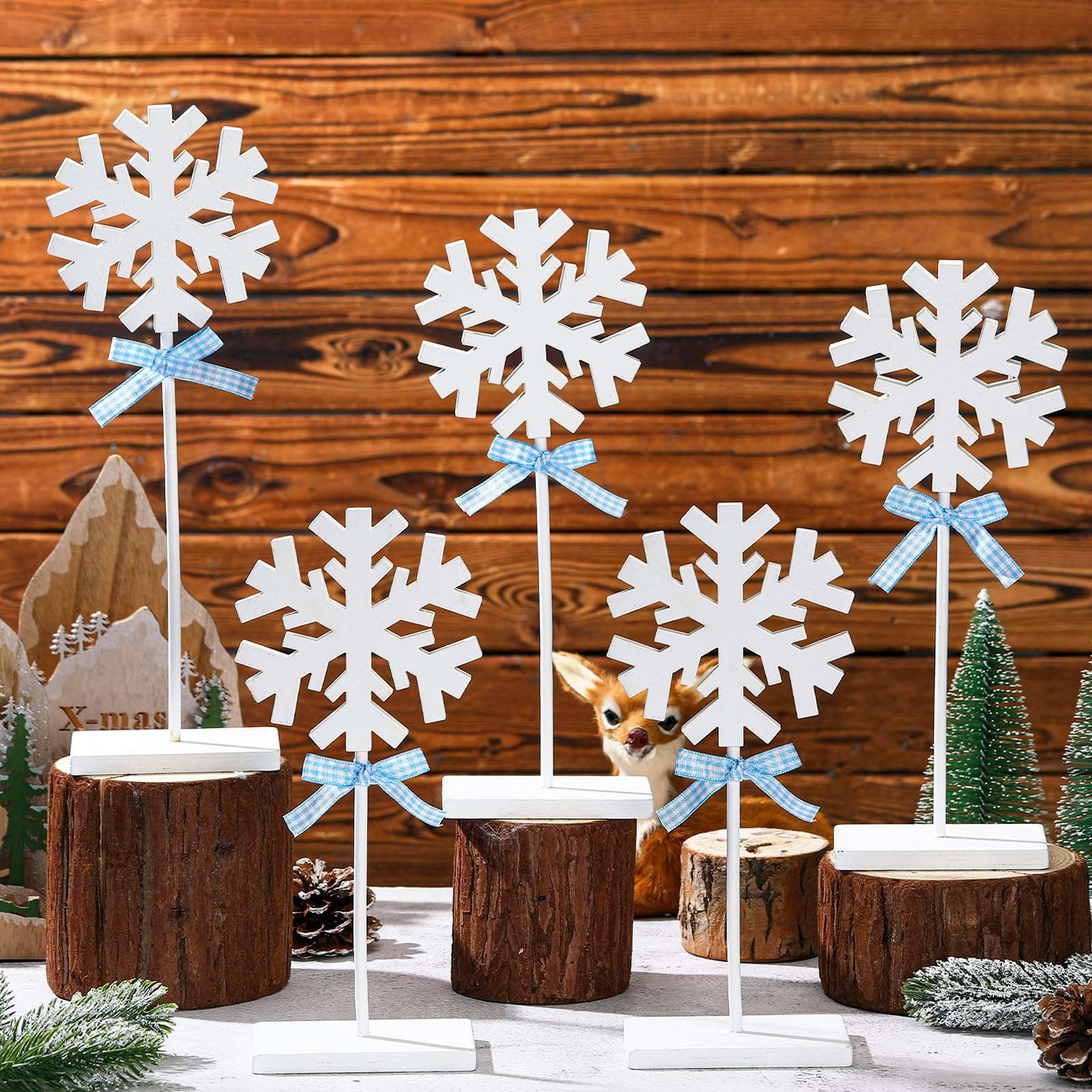 Amazon.com: Chitidr 5 Pcs Winter Wood Snowflake Table Decor Snowflake ...