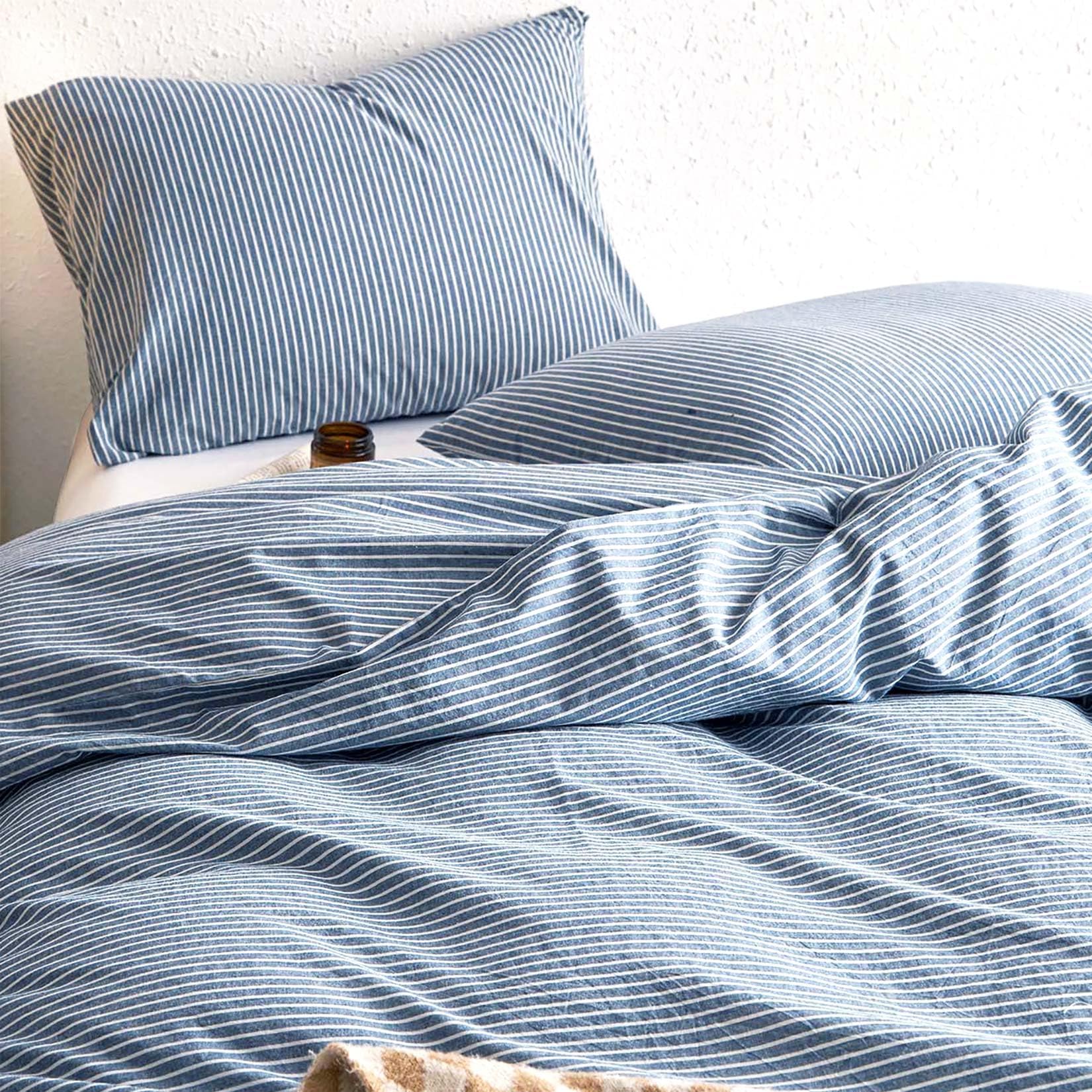 Amazon.com: MooMee Bedding Duvet Cover Set Striped 100% Washed Cotton ...