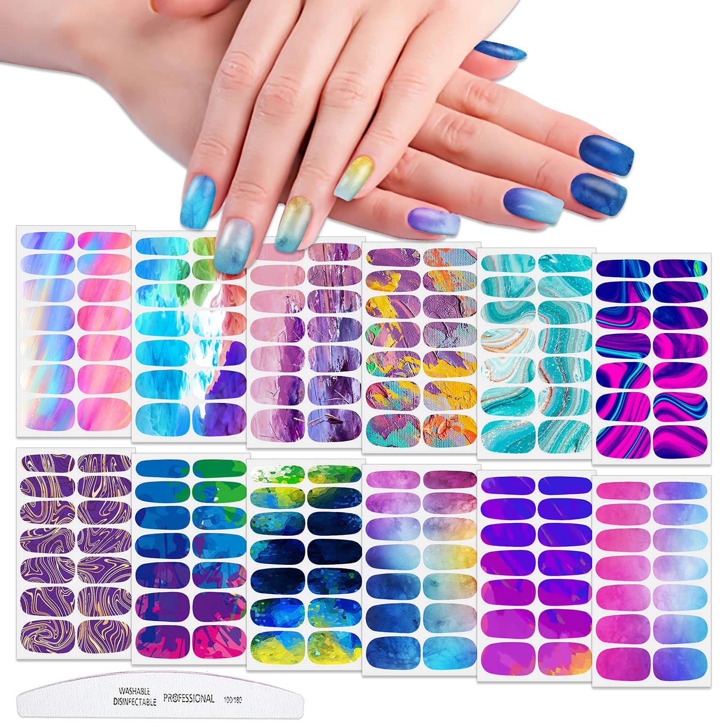 Amazon.com: WOKOTO 12 Sheets Blooming Gradient Nail Polish Strips for ...