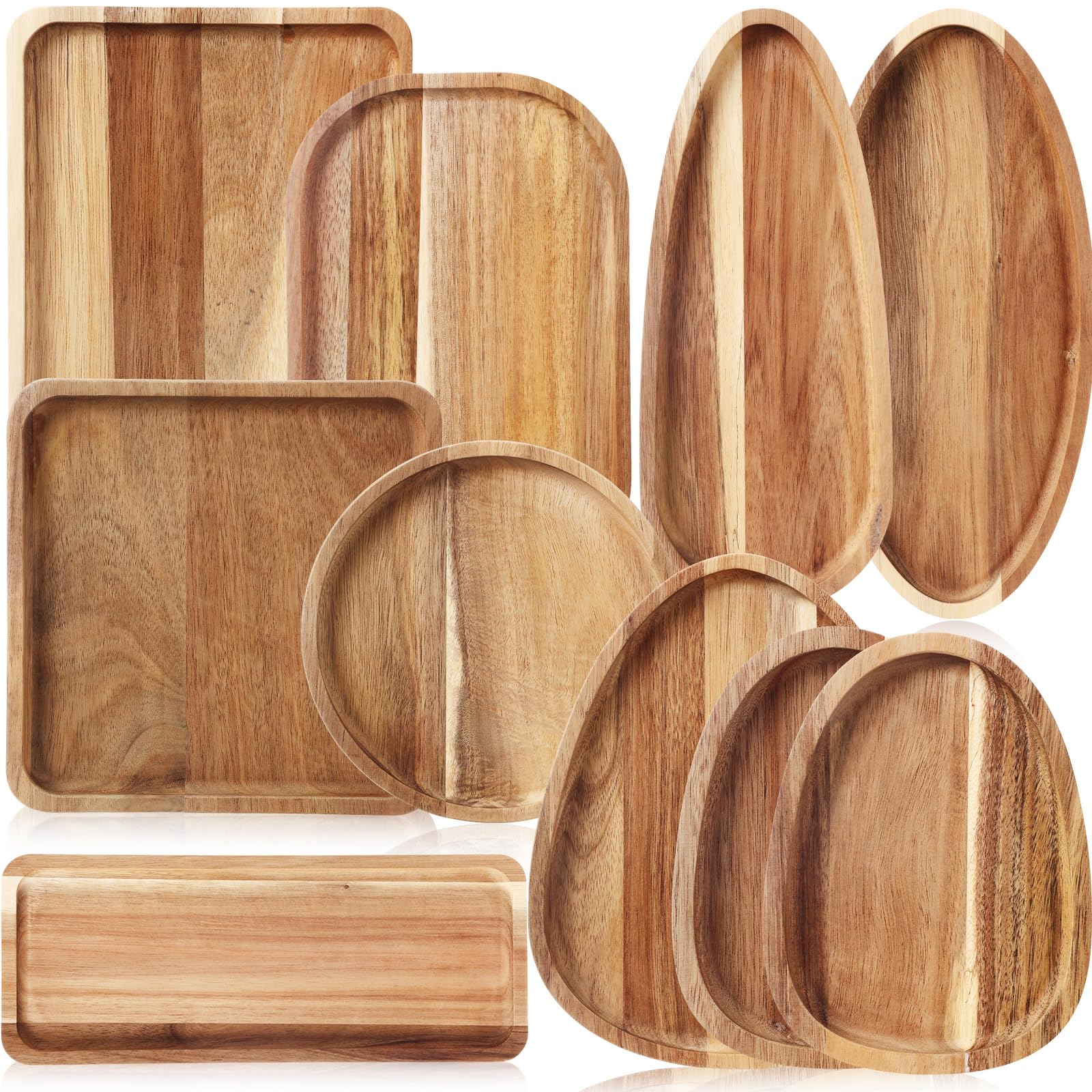 Amazon.com | Willinglong 10 Pcs Acacia Wooden Plates Different Shapes ...