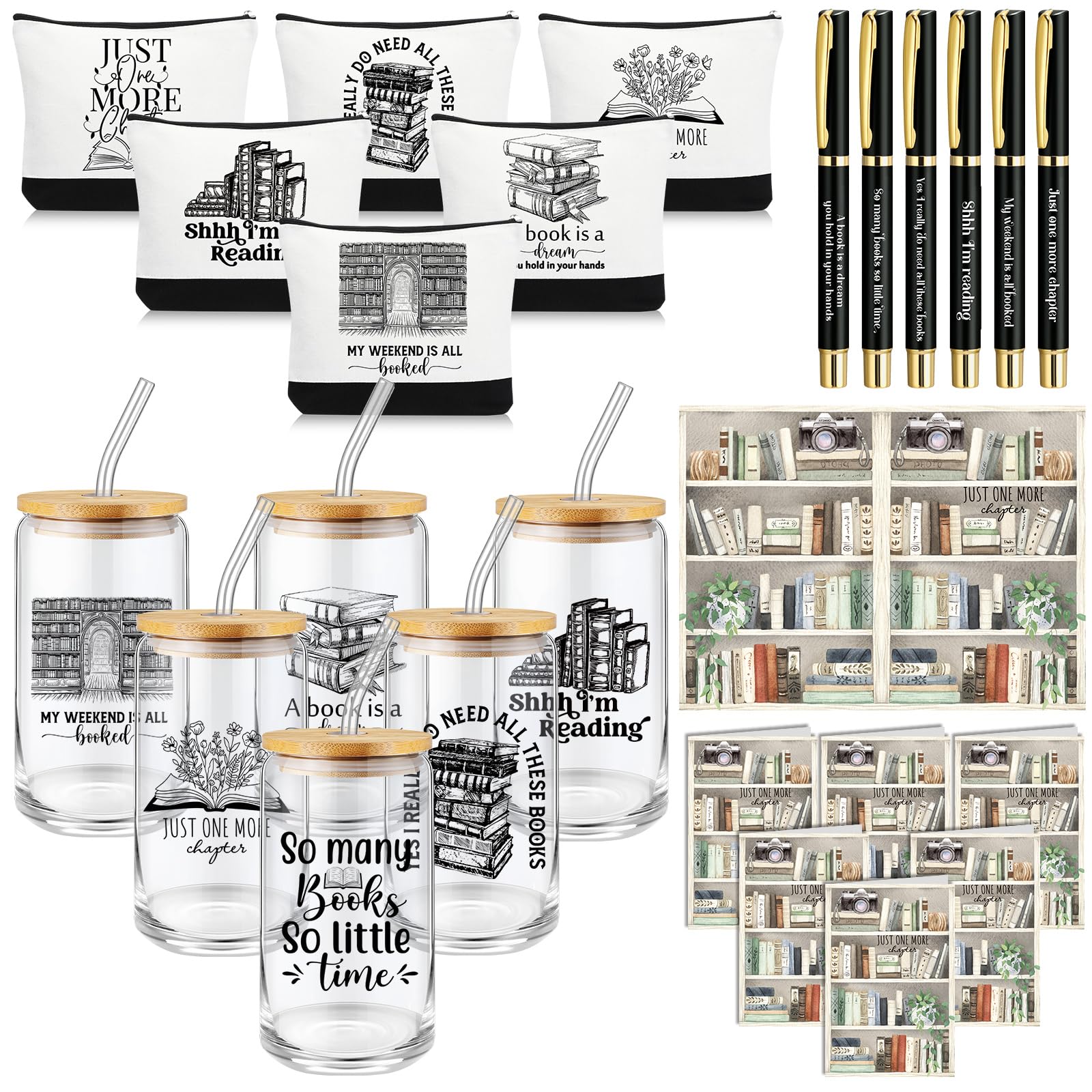Amazon.com: Yetene 24 Pcs/ 6 Set Book Lovers Gifts Include 16 oz Glass ...