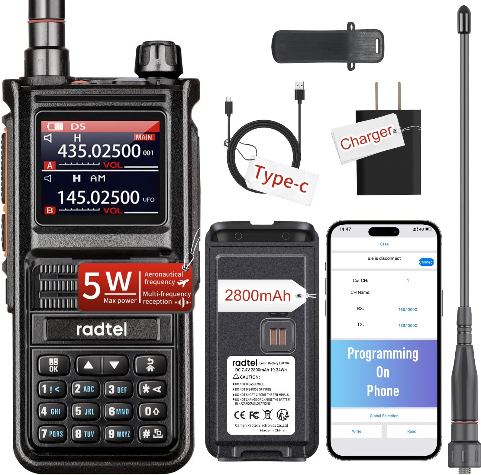 Amazon.com: (2 Gen) Radtel RT-470X Plus Tri Band Ham Radio (Mobile App ...