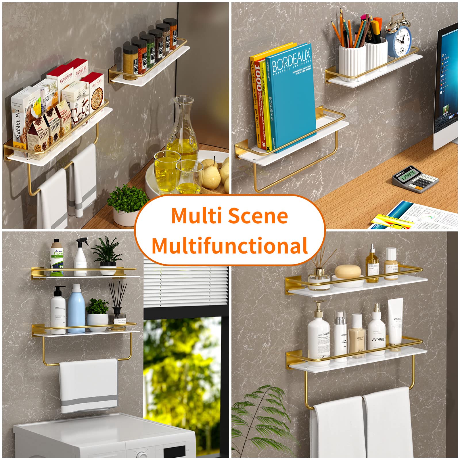 FEMELI White Floating Shelves Wall Mounted Set of 2,Rustic Acrylic ...