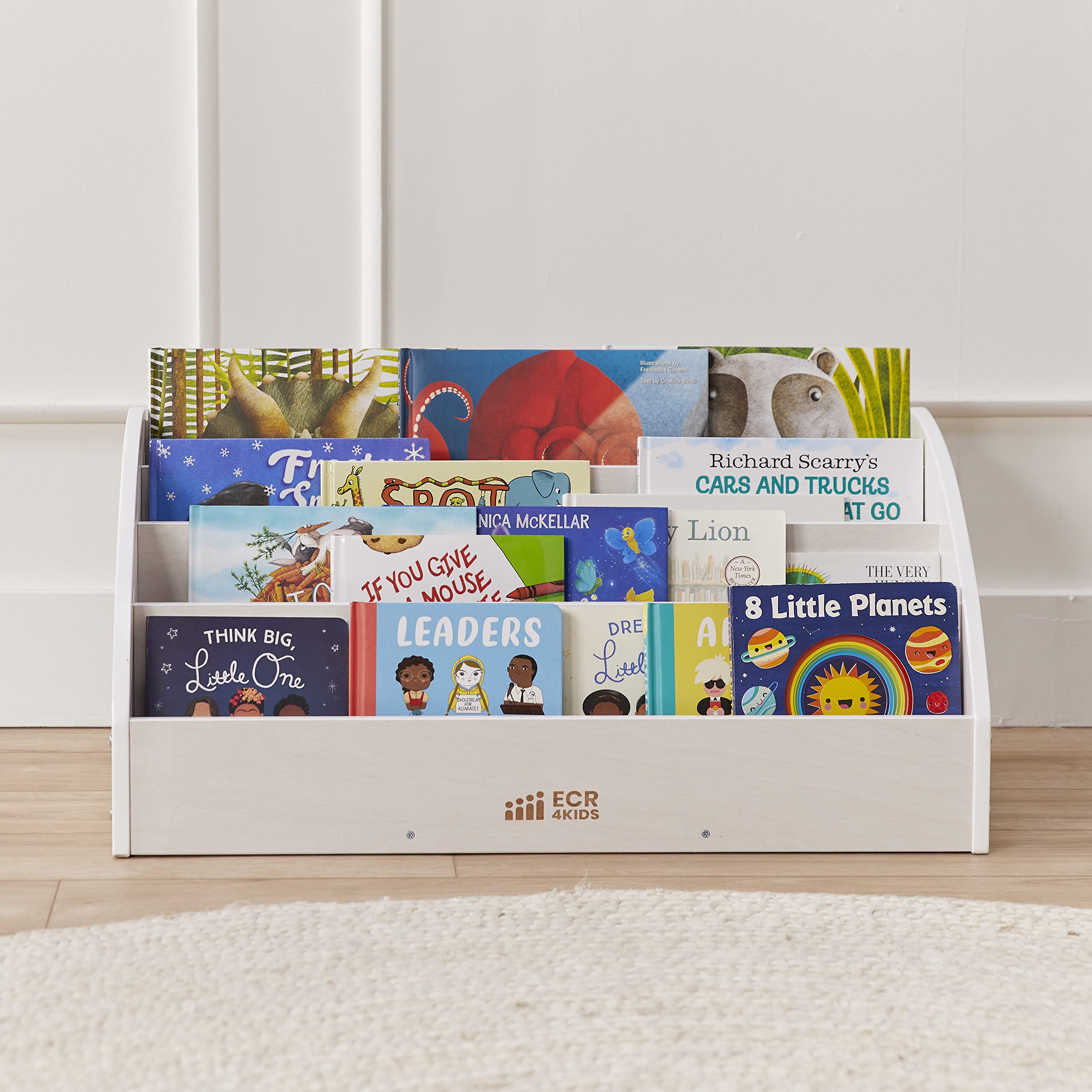 ECR4Kids Toddler Book Display, Beginner Bookshelf, White Wash