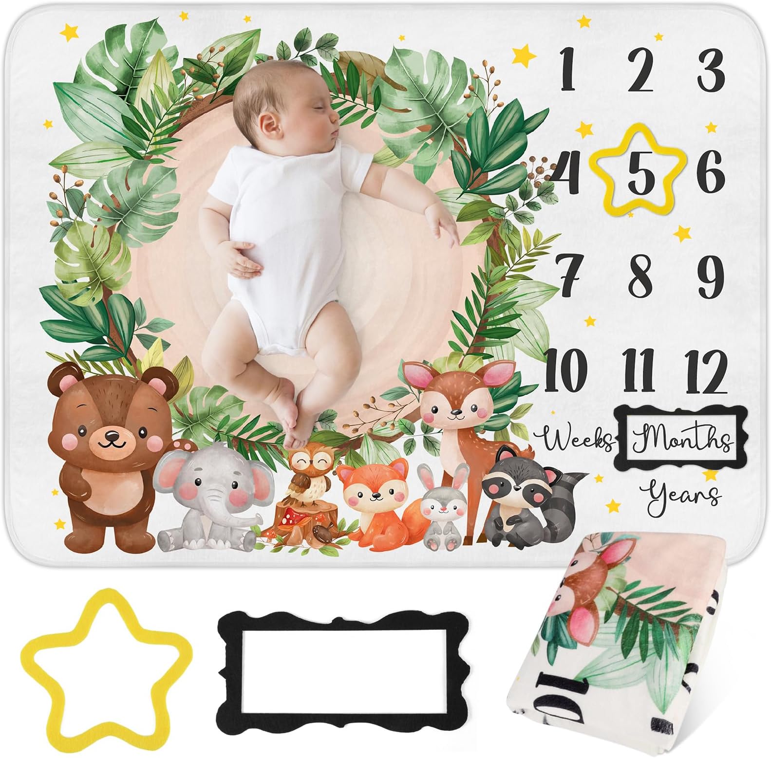 wocharm Baby Milestone Mat Blanket Photo Prop with Floral Numbers ...