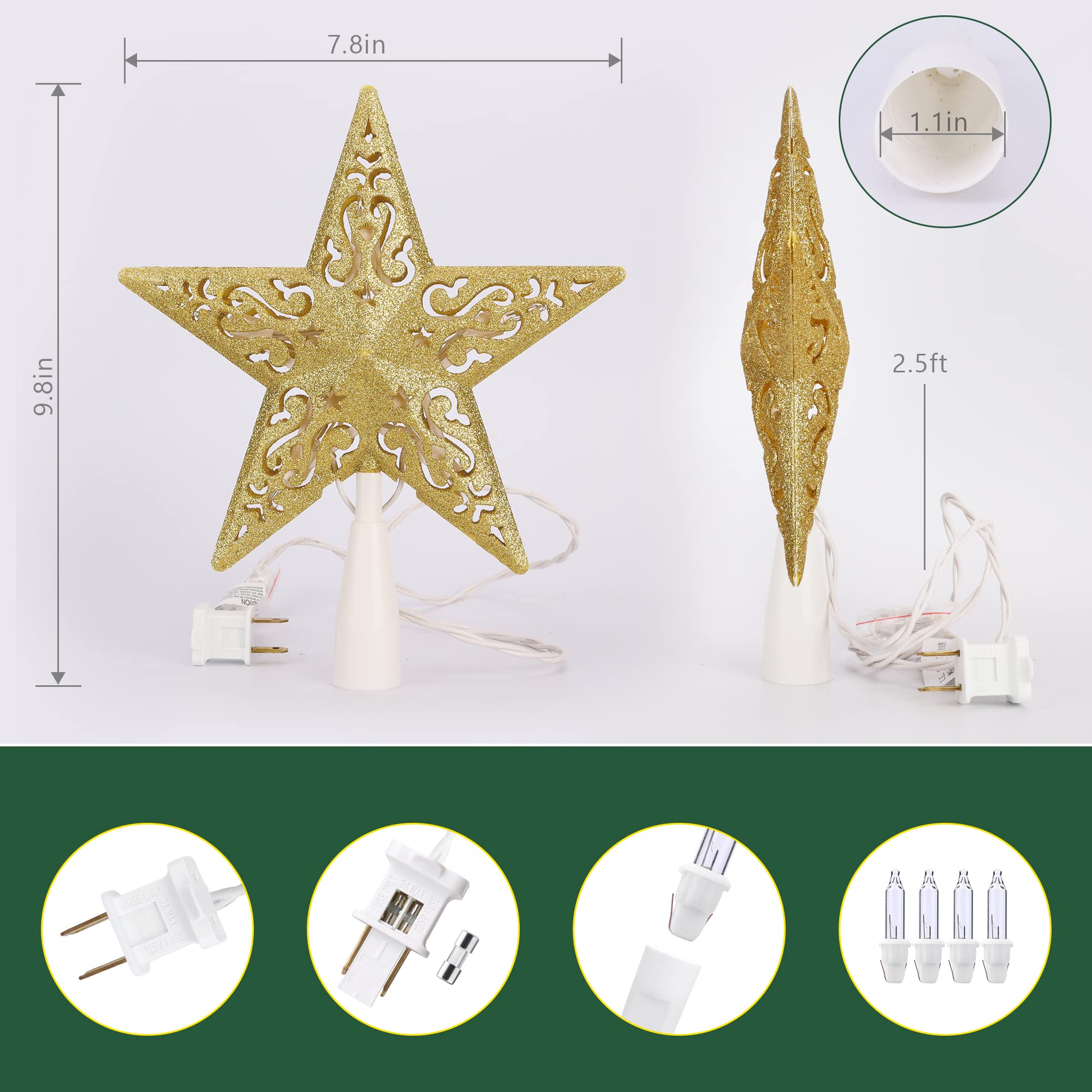 Snapklik.com : Brizled Gold Star Christmas Tree Topper, 8 3D Star Tree ...