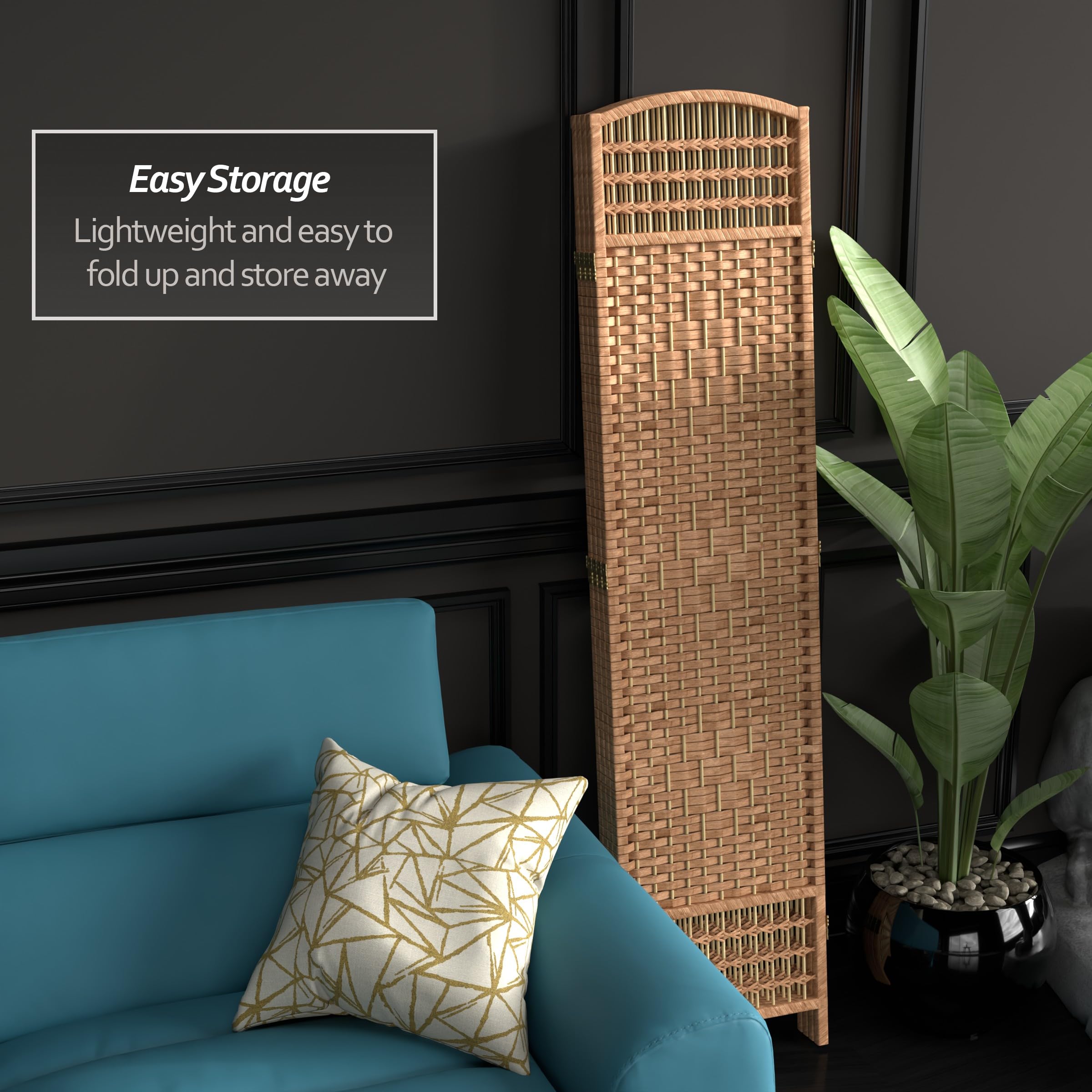 Snapklik.com : 5 1/2 Ft Tall Fiber Weave Natural-4 Panel Room Divider