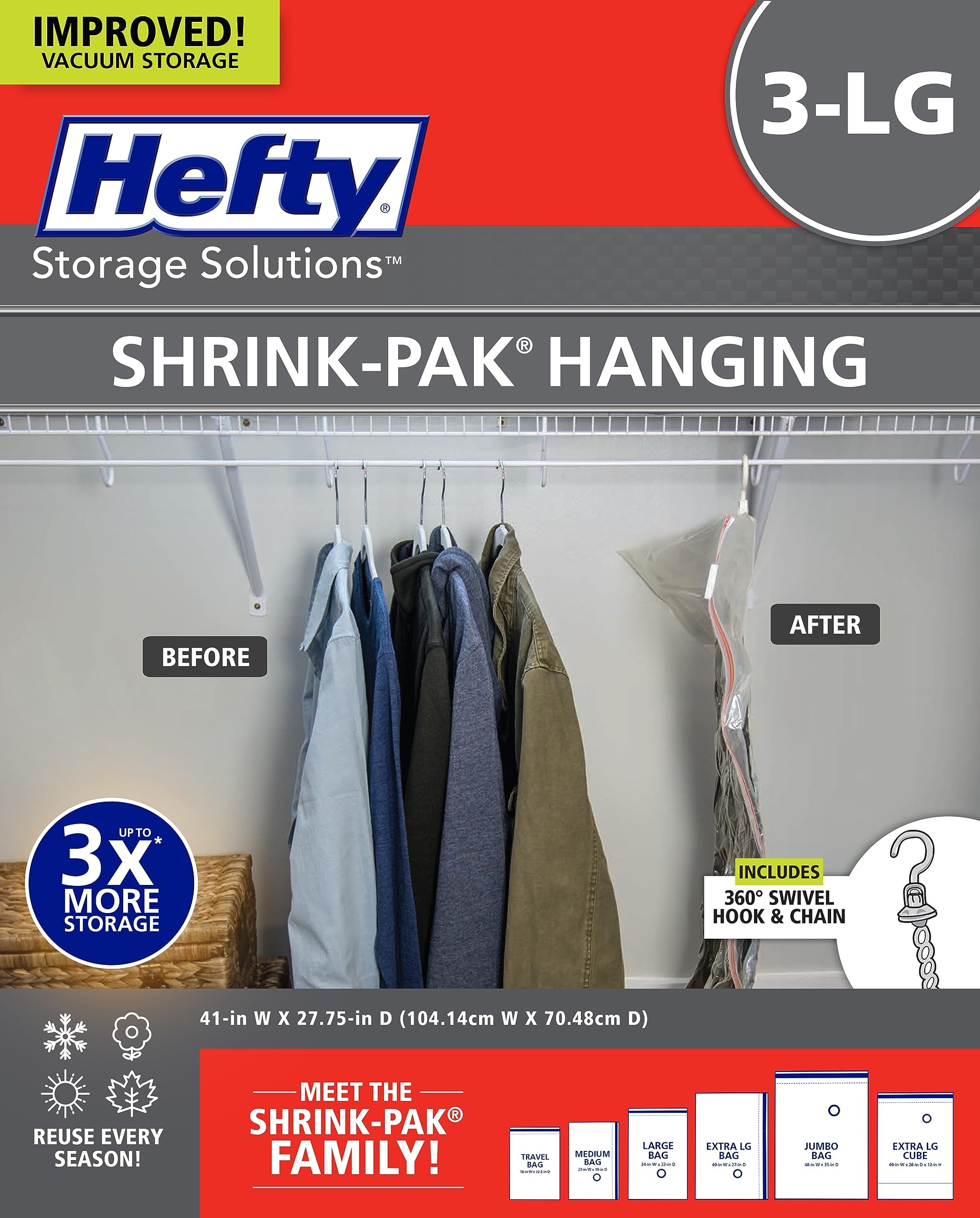 Amazon.com: Hefty Shrink-Pak Vacuum Storage Bags - Space Saver Vacuum ...