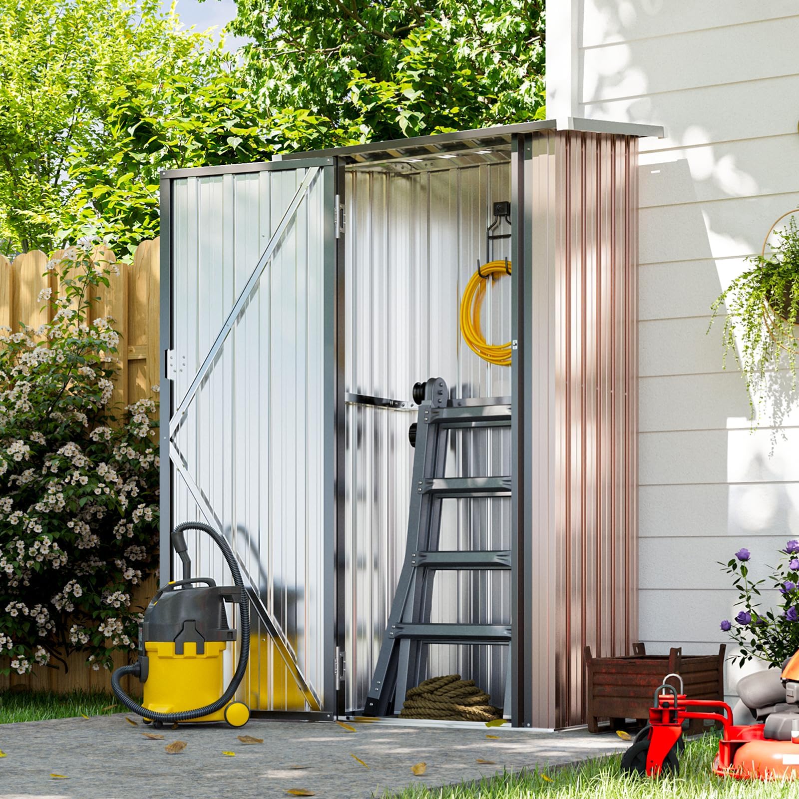 Amazon.com : Patiolife 3.1x3.1 FT Metal Storage Shed, Small Outdoor Shed with Lockable Door and ...