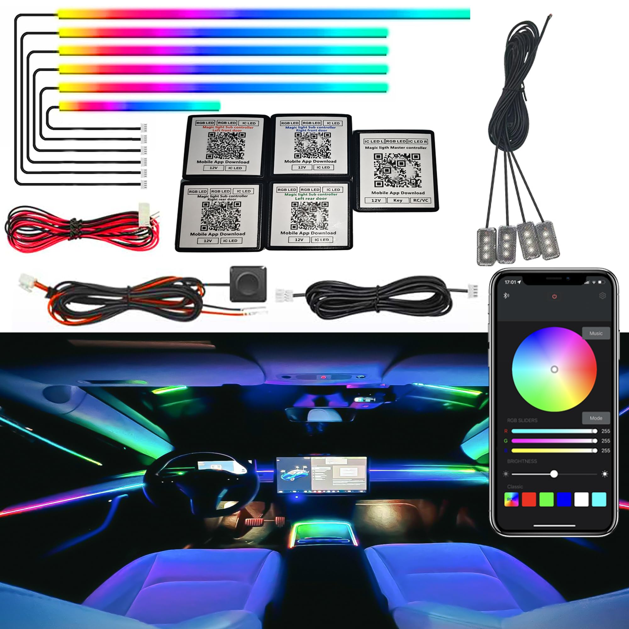 Snapklik.com : Dreamcolor Acrylic Interior Car LED Strip Light, RGB 10 ...