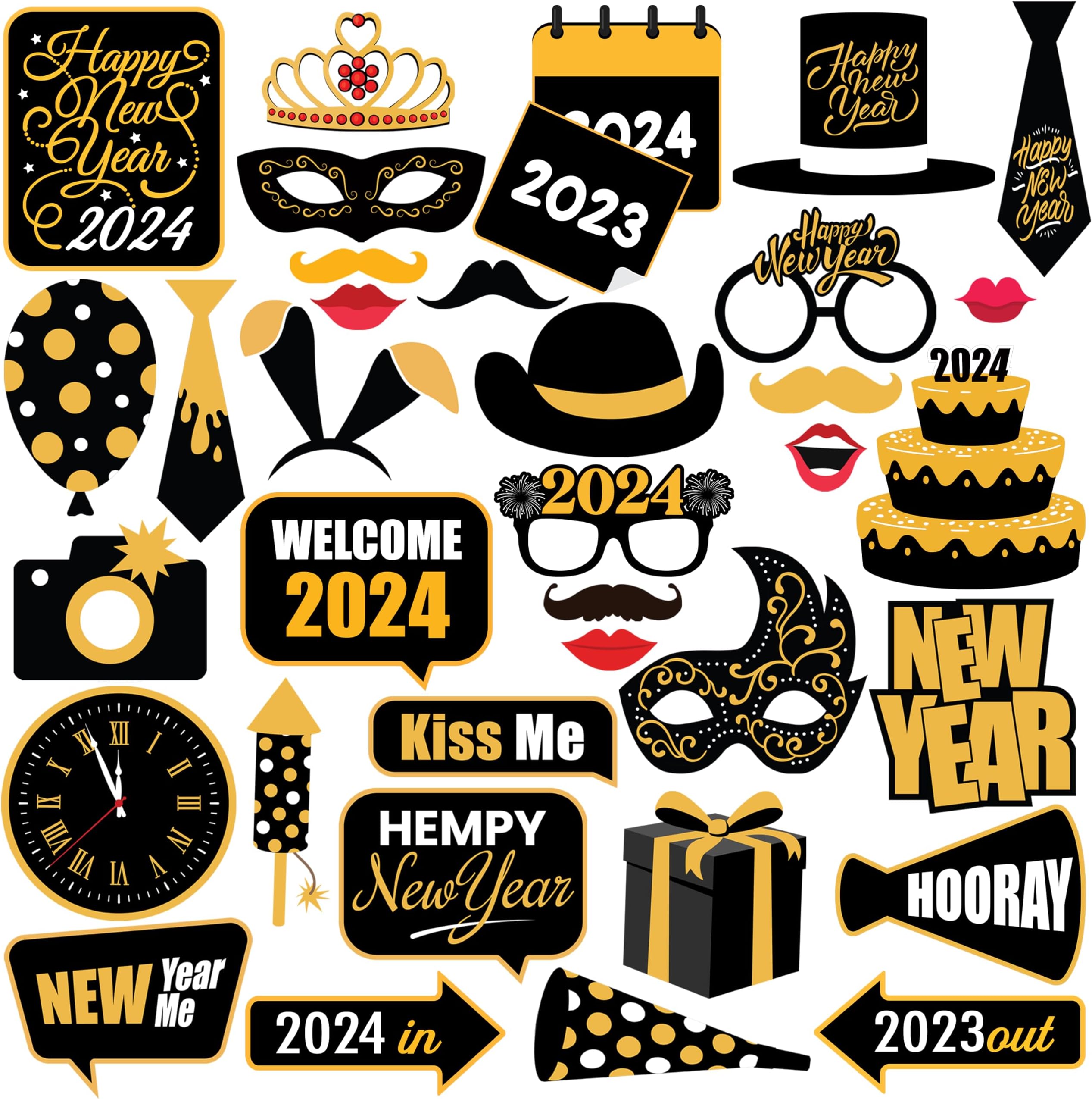 Amazon.com: KatchOn, New Years Photo Booth Props 2024 - Pack of 25 ...