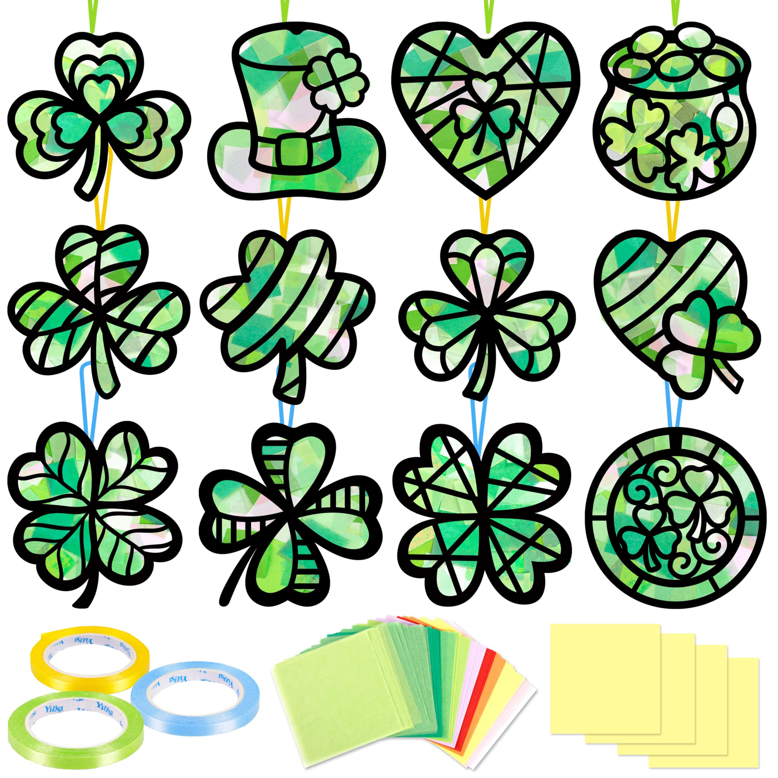 Amazon.com: 40PCS St. Patricks Day Crafts - Paper Shamrock Suncatchers, Saint Patrick's DIY Kits ...
