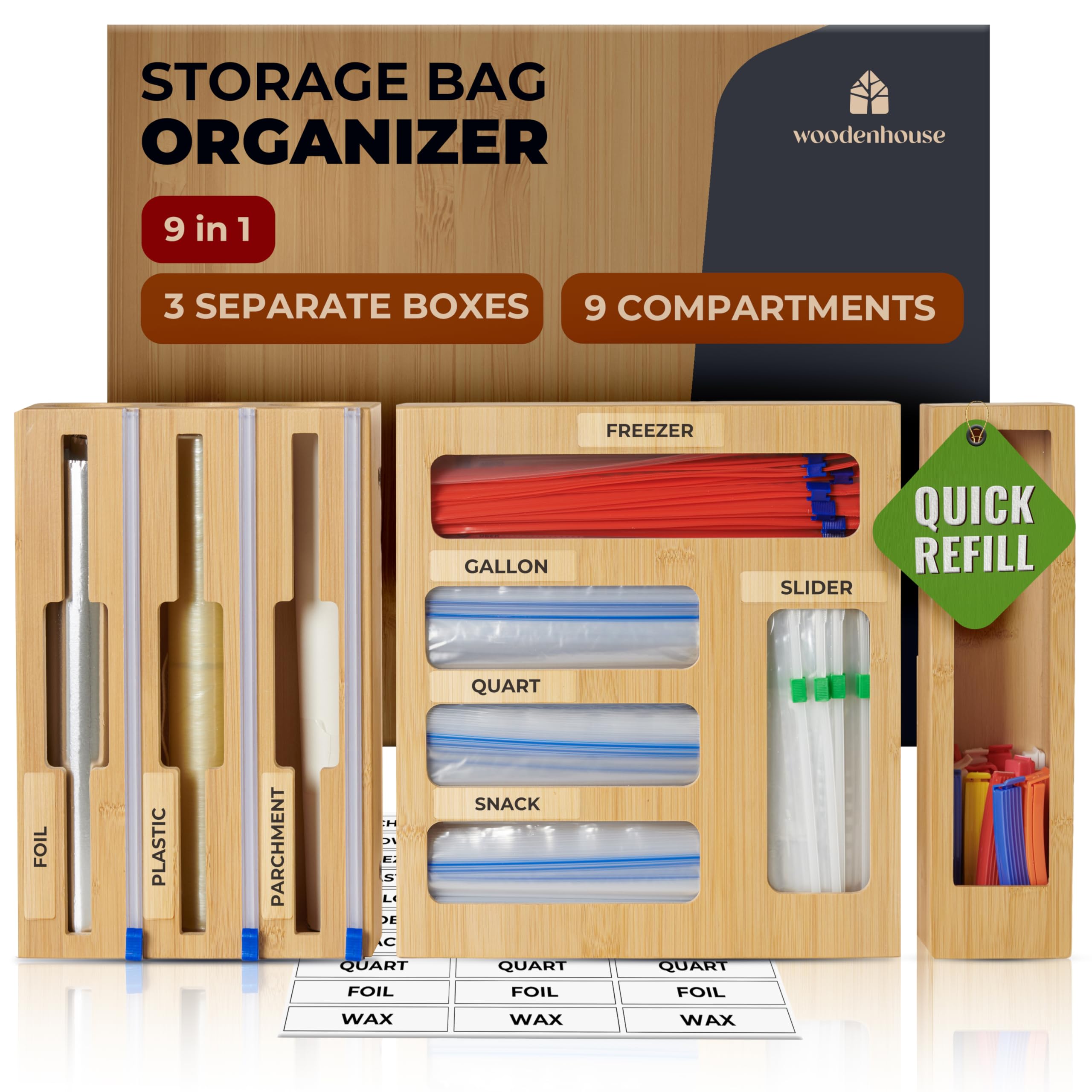 Amazon.com - Bamboo Storage Bag Organizer, 9 in 1 Sandwich Bag ...