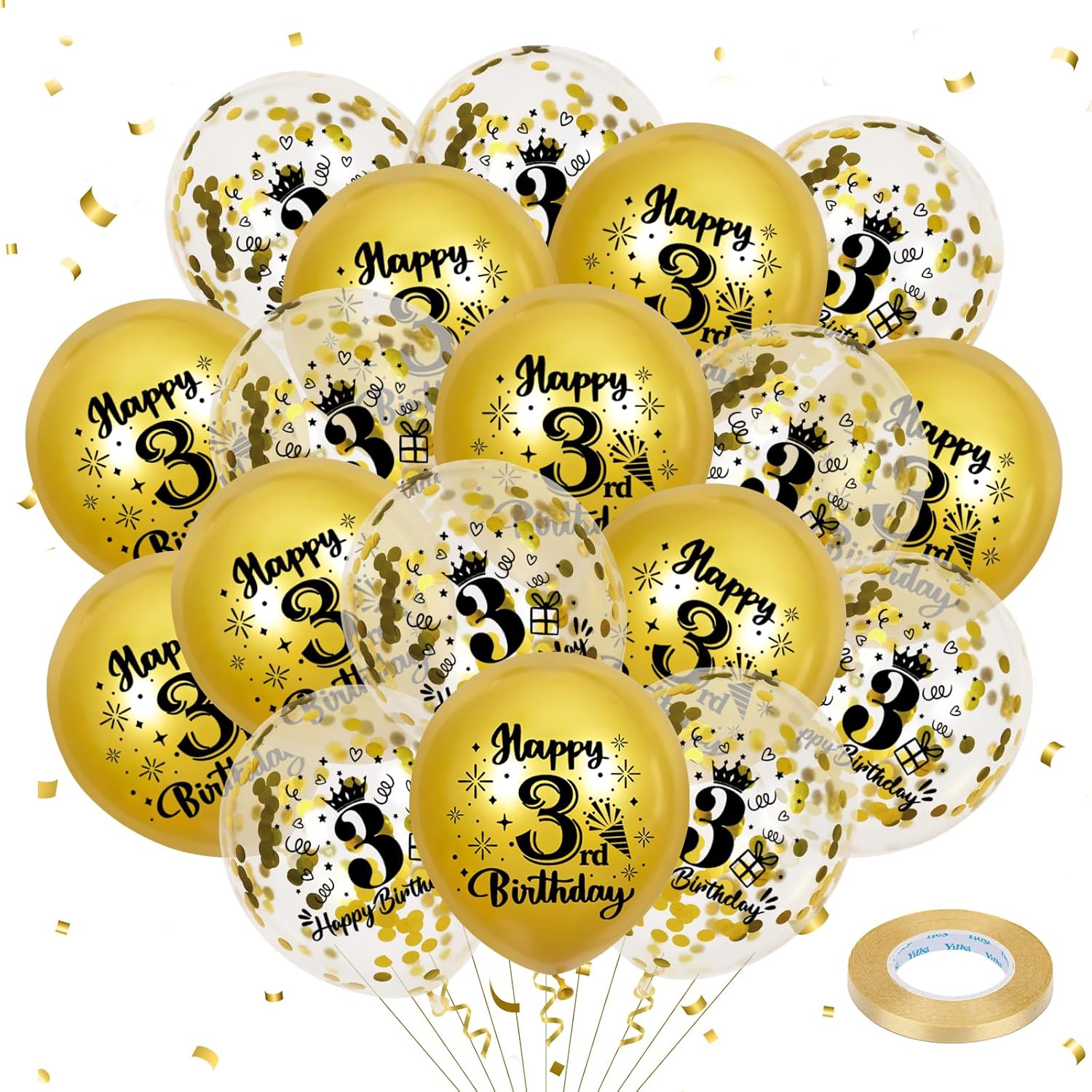 Amazon.com: MOORIIY 18Pcs Gold 3rd Birthday Decorations Happy 3rd ...