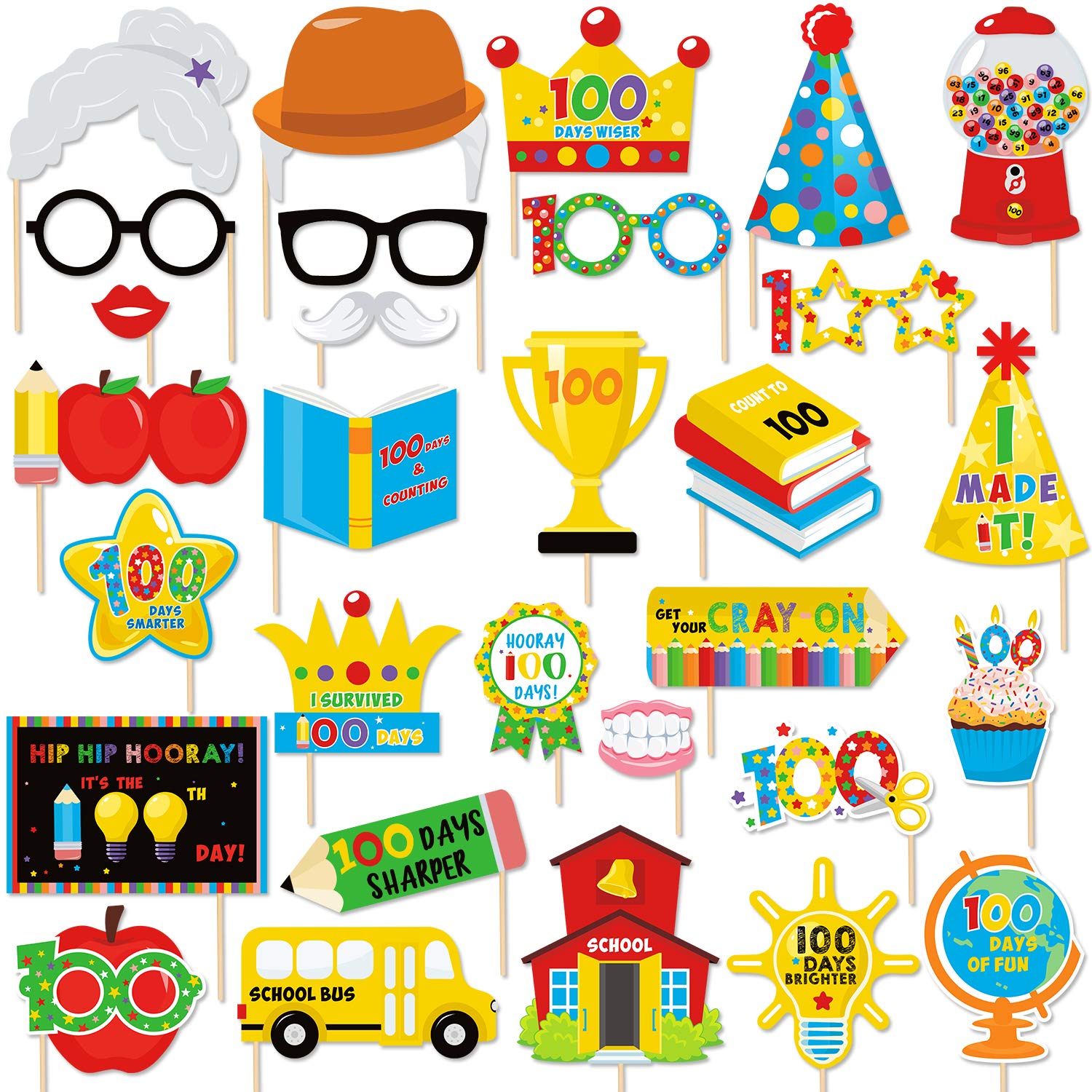 Amazon.com: 100th Day of School Photo Props Happy 100 Days of ...