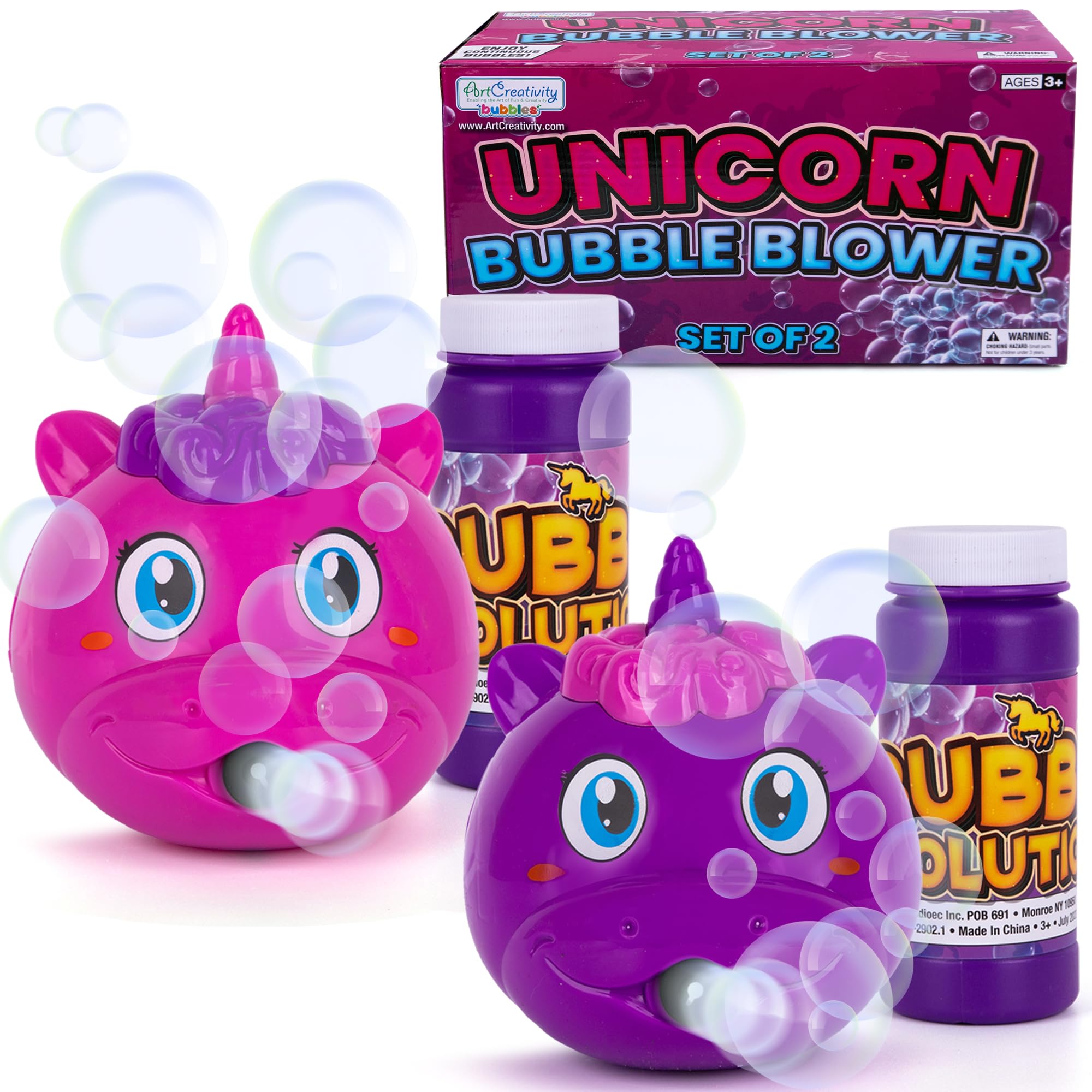 Amazon.com: ArtCreativity Unicorn Bubble Machine for Kids, Set of 2, Bubble Blower with Bubble ...