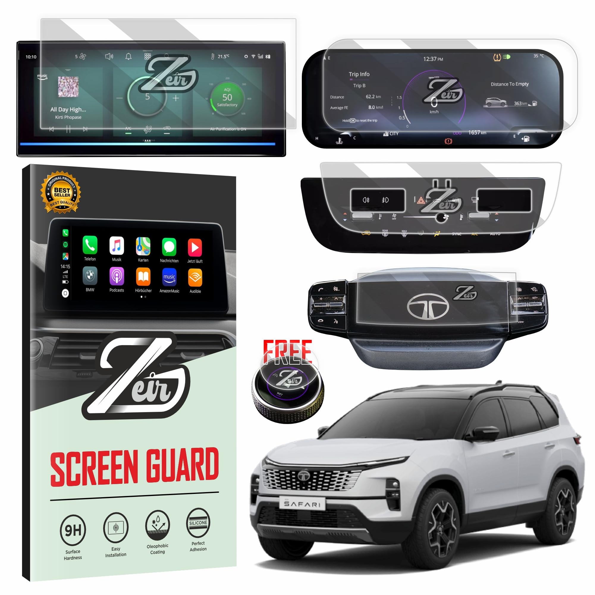 ZEIR {5 Pack Screen Protector For TATA SAFARI | 12.3 Inch Infotainment ...