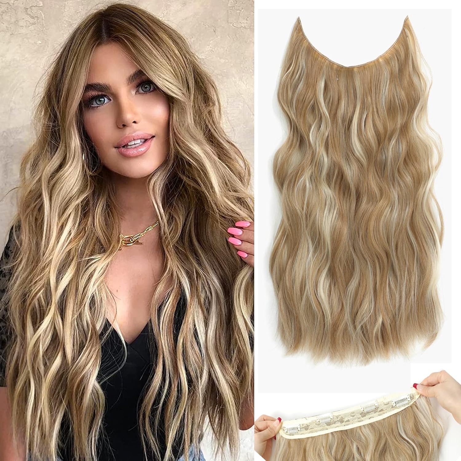 Amazon.com : Ukithairtinsel Halo Hair Extensions with Adjustable ...