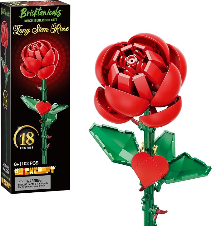 Amazon.com: Brickcraft Long Stem Rose Building Bricks Set, 102 PCS ...