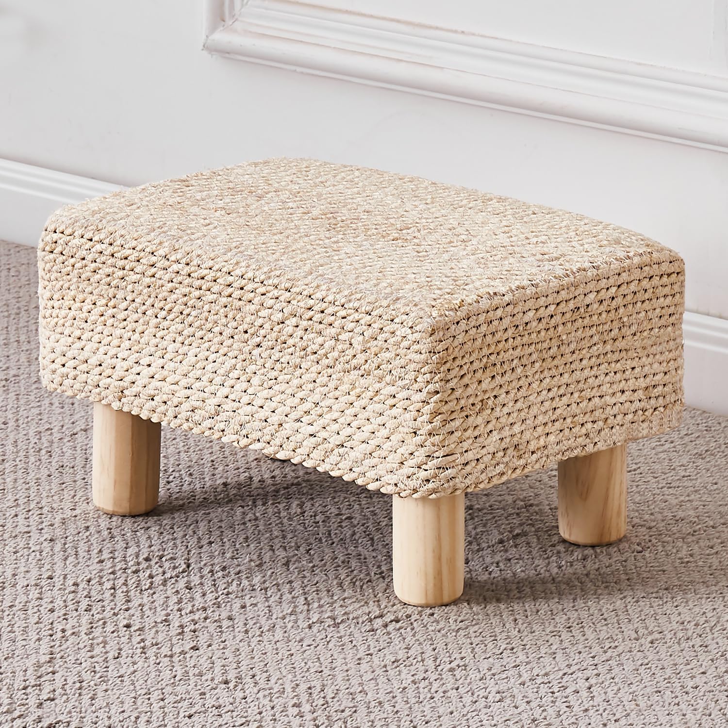 Mxfurhawa Natural Seagrass Foot Stool Ottoman Rectangular Footrest Pouf ...
