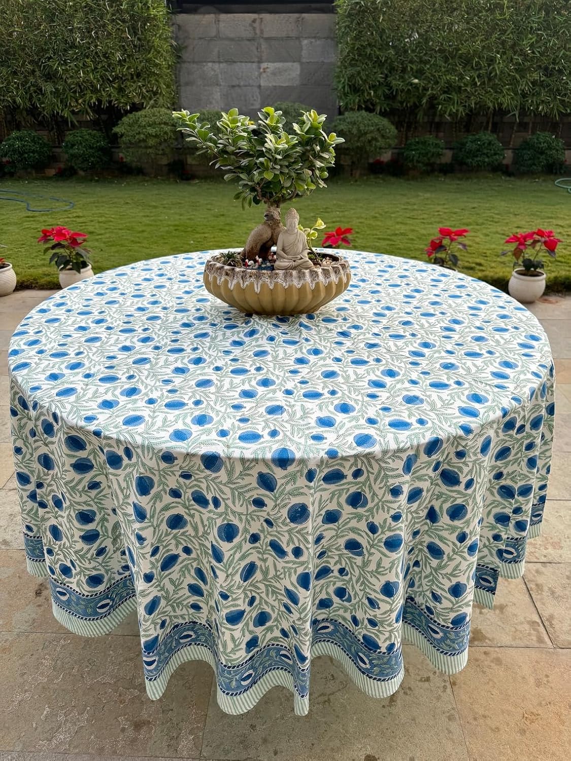 Amazon.com: Ridhi Queen Blue 100% Cotton Spring Summer Round Tablecloth ...