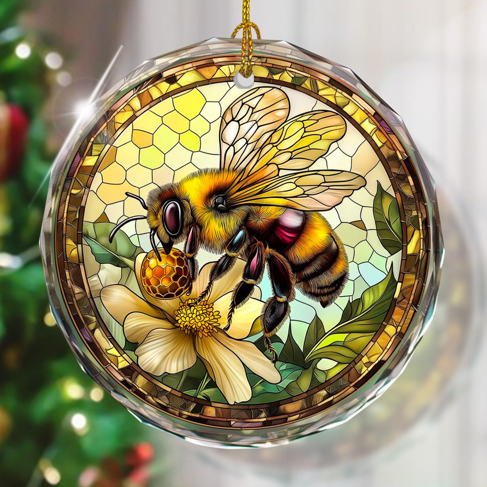 Amazon.com: Bee Stained Glass Ornament, Christmas Ornaments, Christmas ...