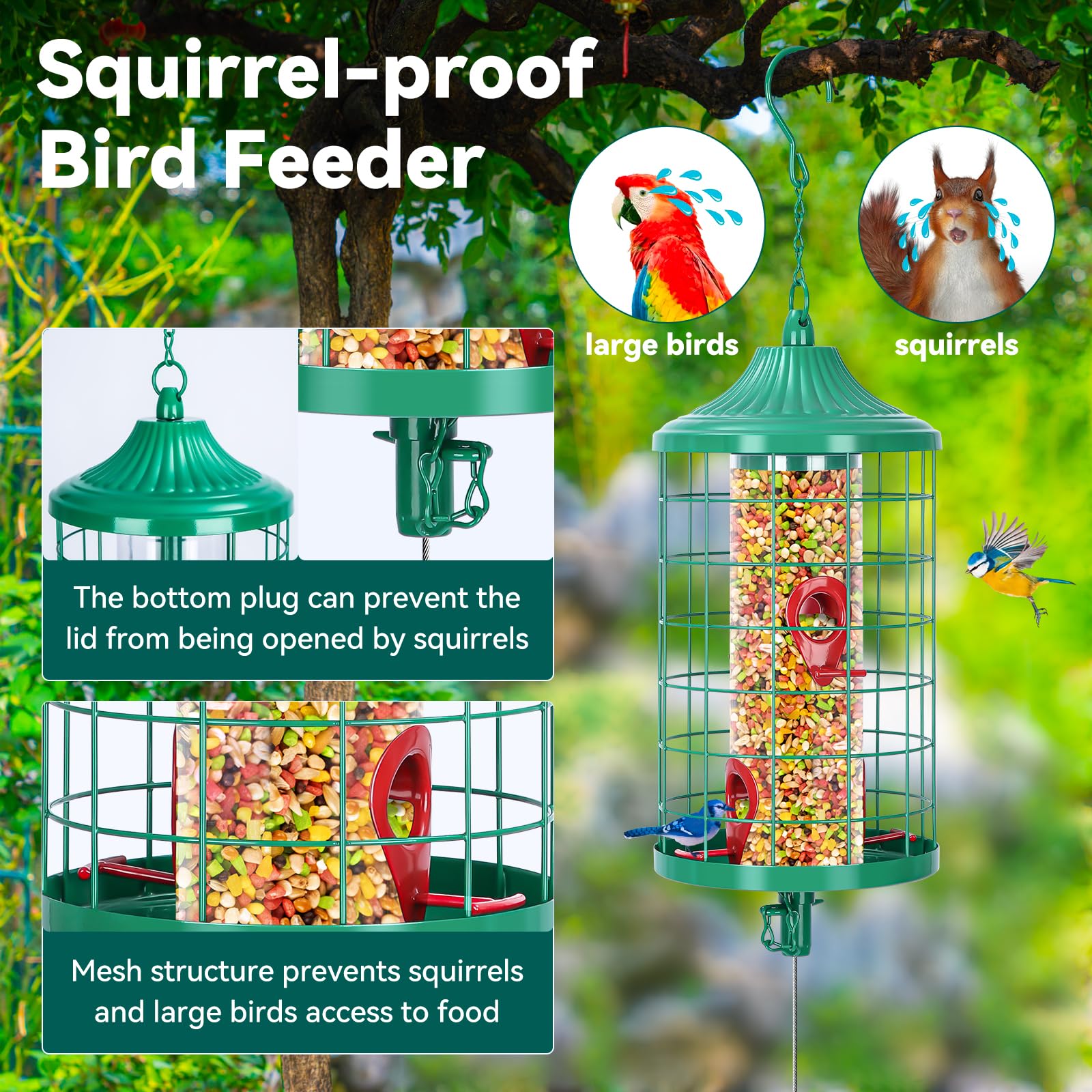 CEED4U Bird Feeder Squirrel Proof Bird Feeders with Drop-Down Tech for ...