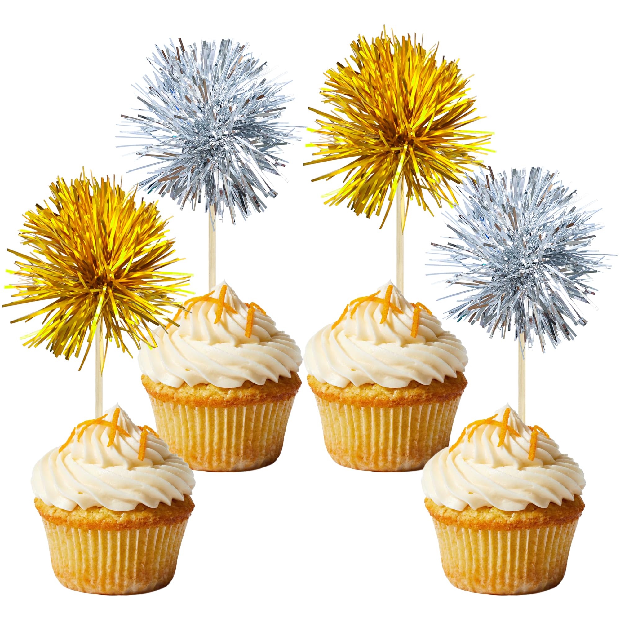 Amazon.com: Gyufise 30Pcs Foil Firework Cupcake Toppers Sparkle Tinsel ...
