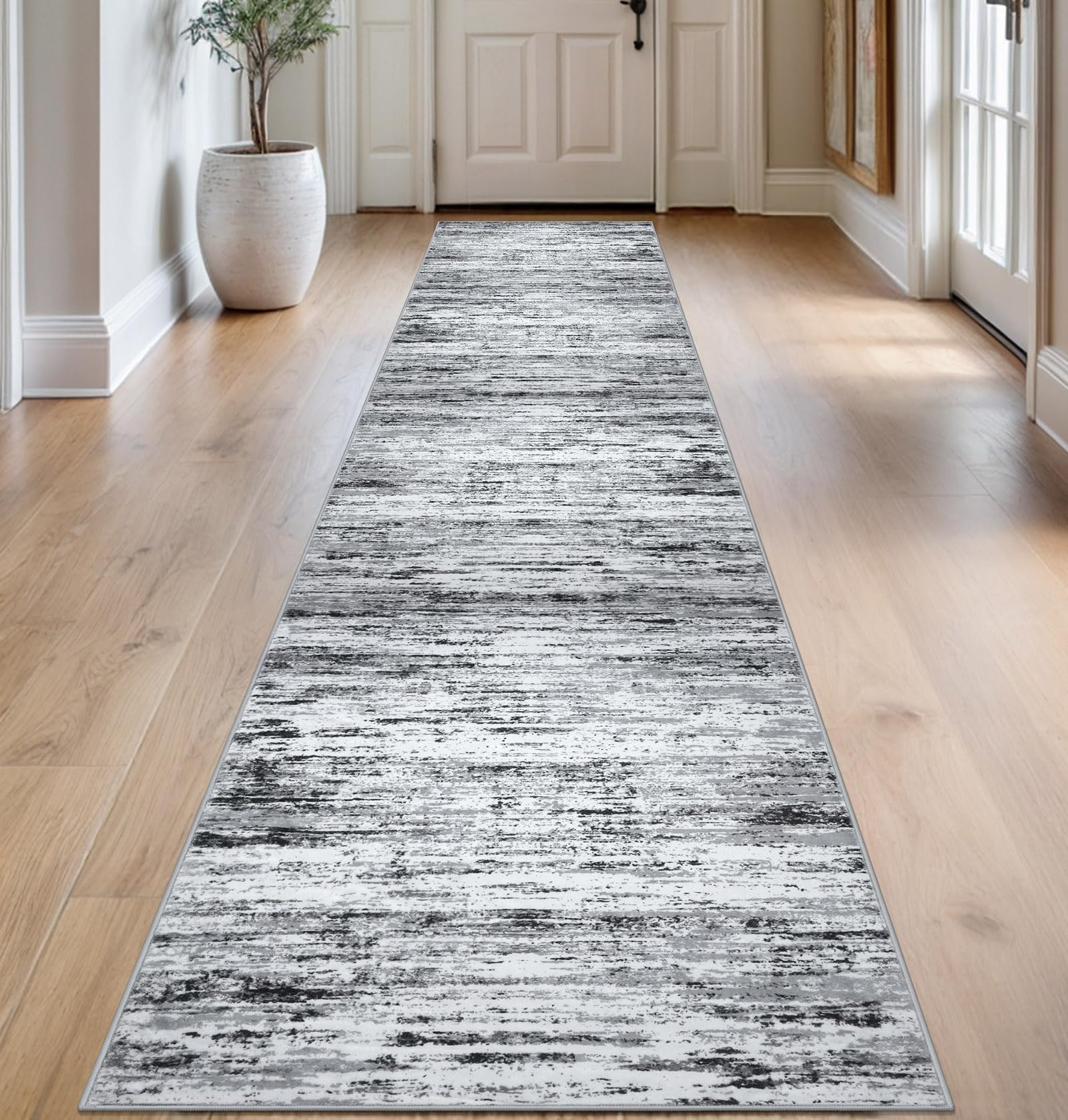 Amazon.com: Lansny Modern Abstract Runner Rug 2.6x14, Black Grey White ...