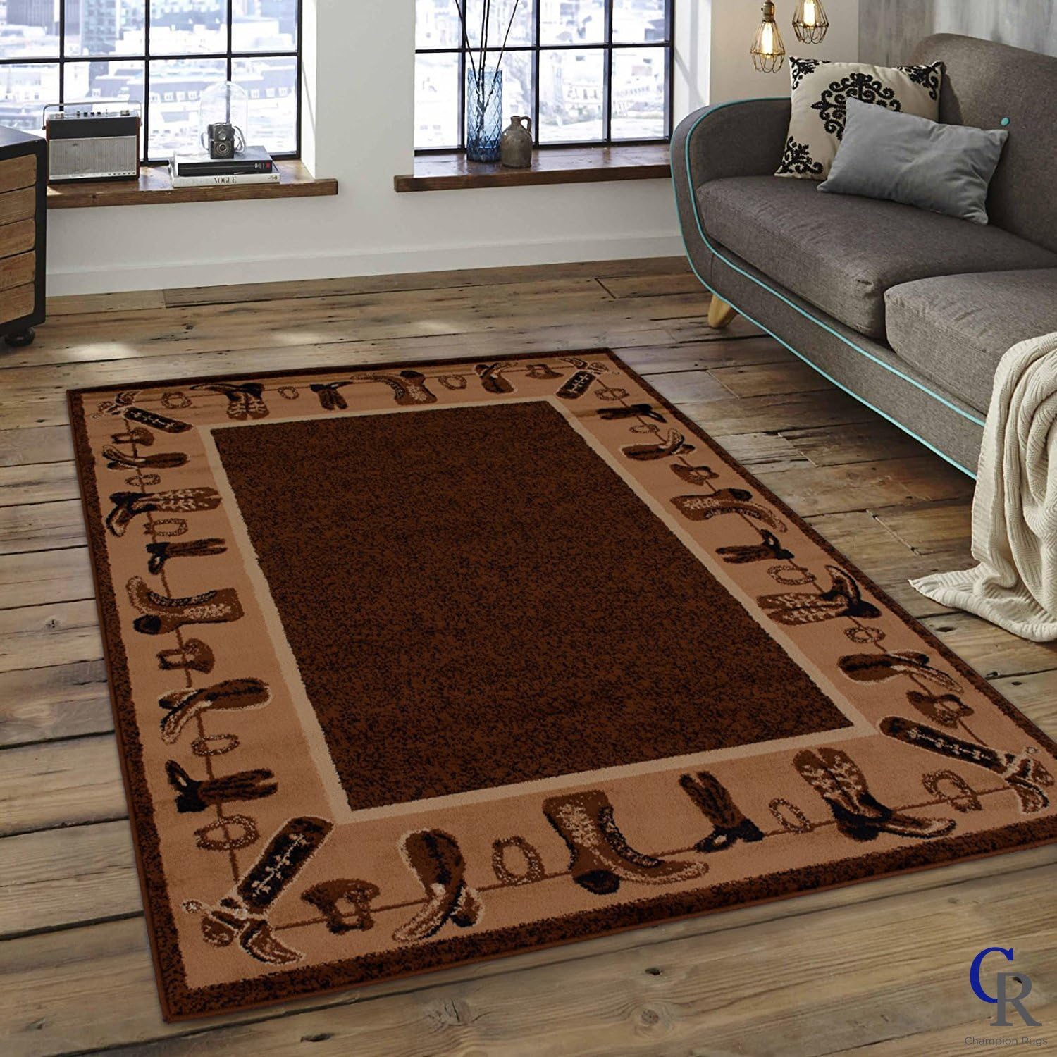 Amazon.com: Champion Rugs Country Theme Western Cowboy TAN Brown Area ...