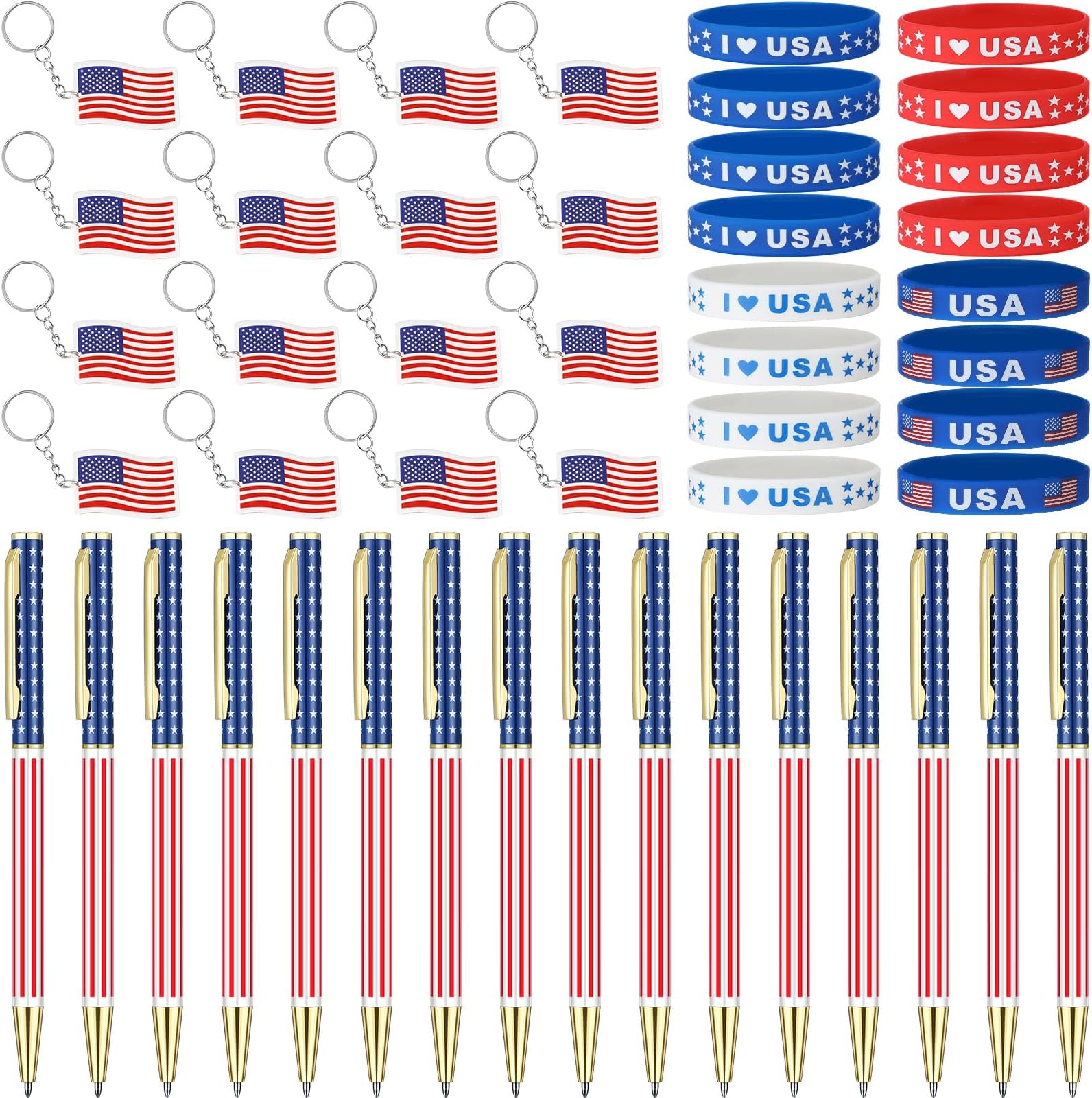Amazon.com : Huquary 48 Pcs USA Keychains American Flag Ballpoint Pens ...