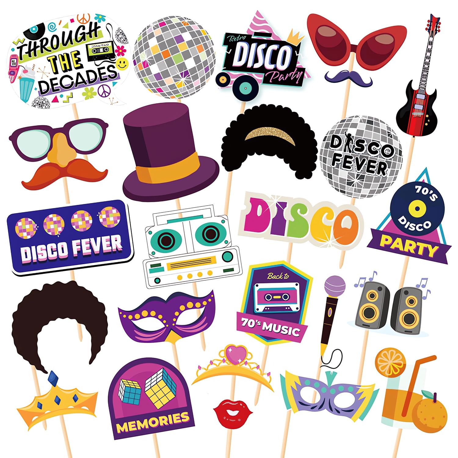 Buy 70s Photo Booth Props 25 Pieces Disco Photo Booth Kit 1970s Disco ...