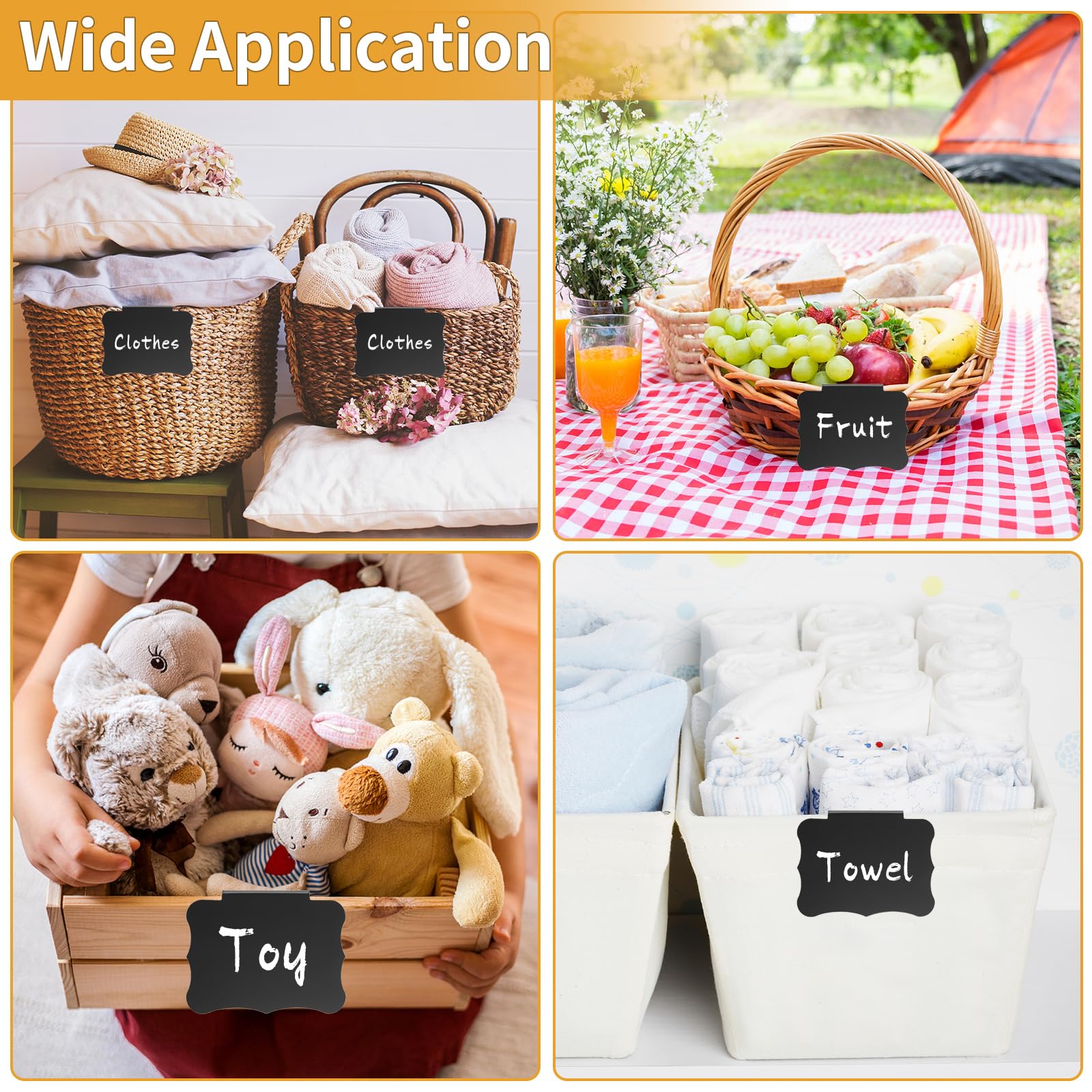 Snapklik.com : 12 Pcs Basket Labels For Storage Bins, Black Removable ...