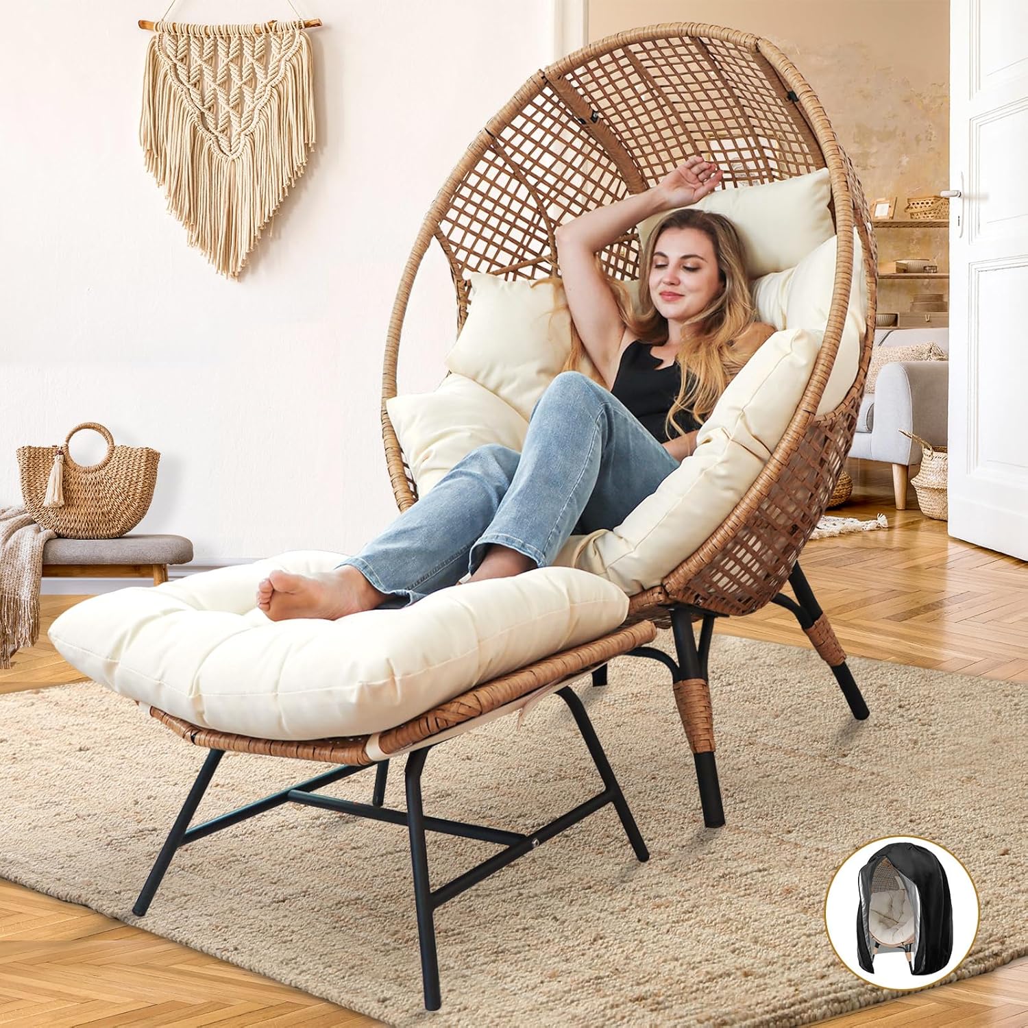 Amazon.com: NICESOUL® Indoor Outdoor Egg Chair w/Ottoman, Huge Extra ...