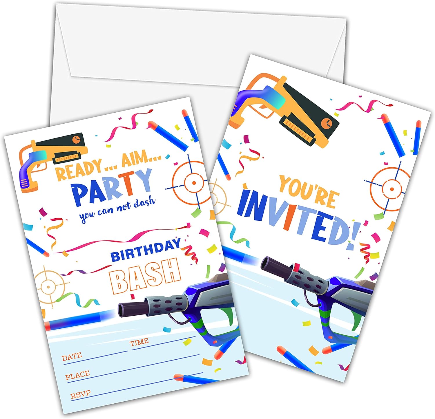 Amazon.com: Foosproea Dart Gun Birthday Invitations with Envelopes ...