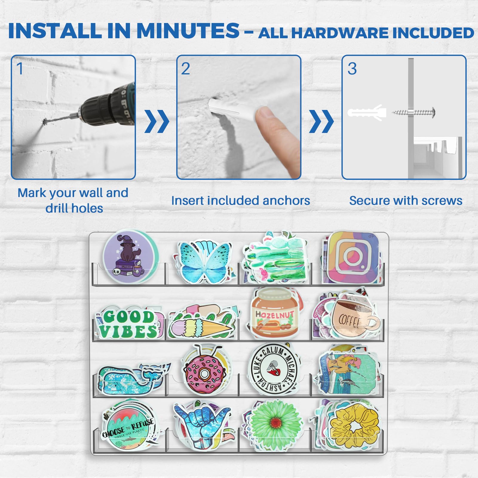 Snapklik.com : Wall Mounted Sticker Display Organizer 16 Pocket Clear ...