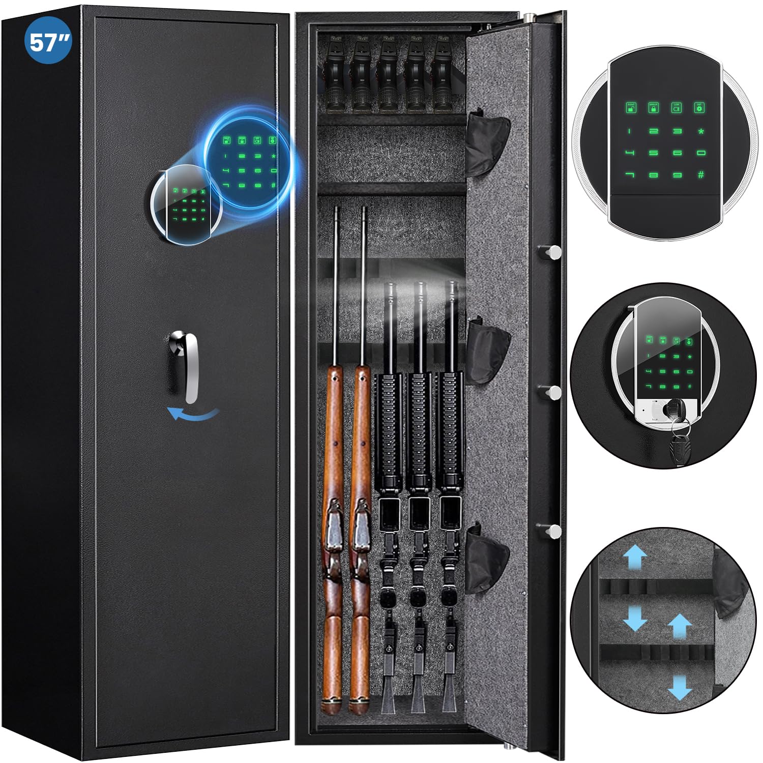 Amazon.com: 5-6 Gun Safe, 57" Larger and Deeper Gun Safe for Home Rifle ...